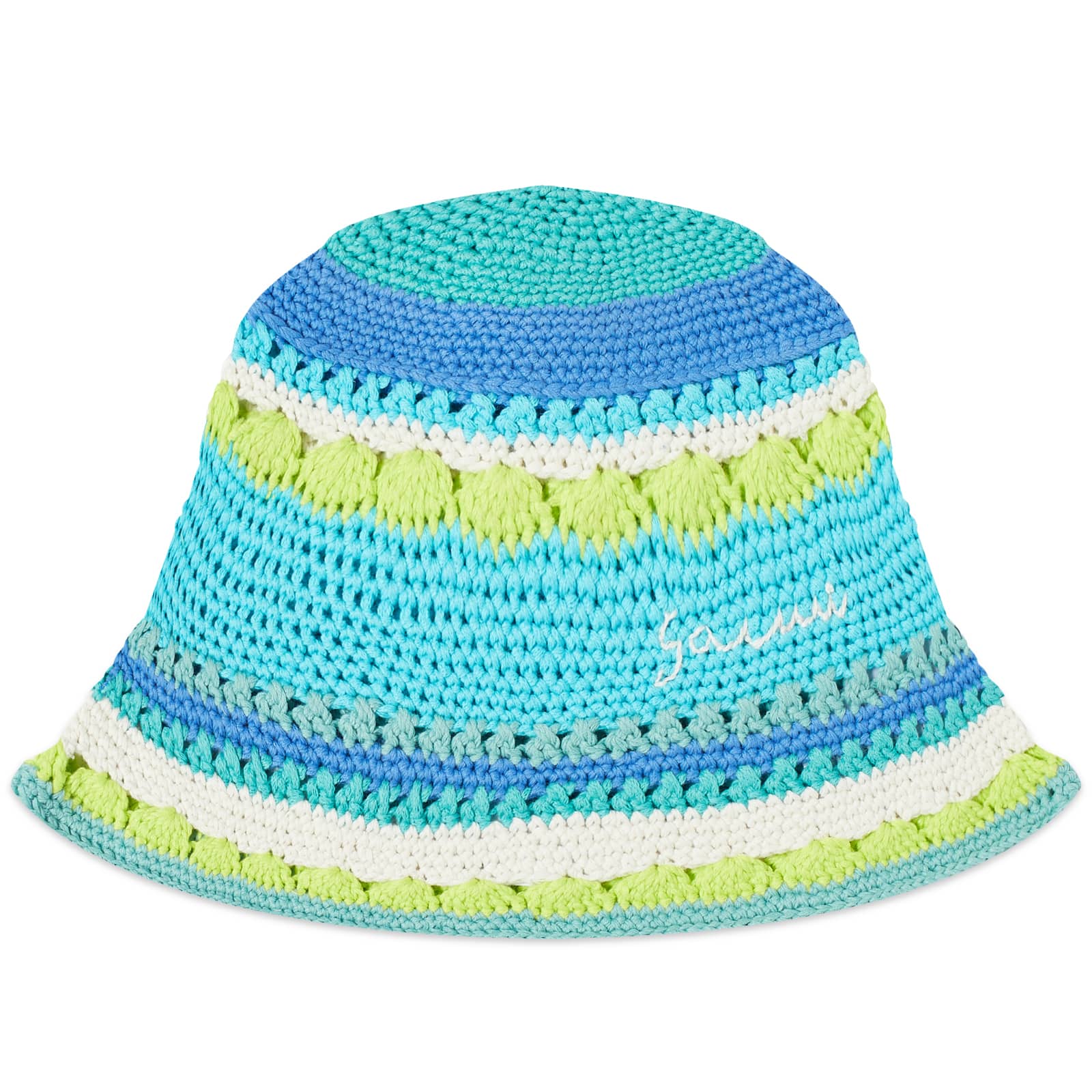 GANNI Cotton Crochet Bucket Hat Blue Curacao | END. (US)