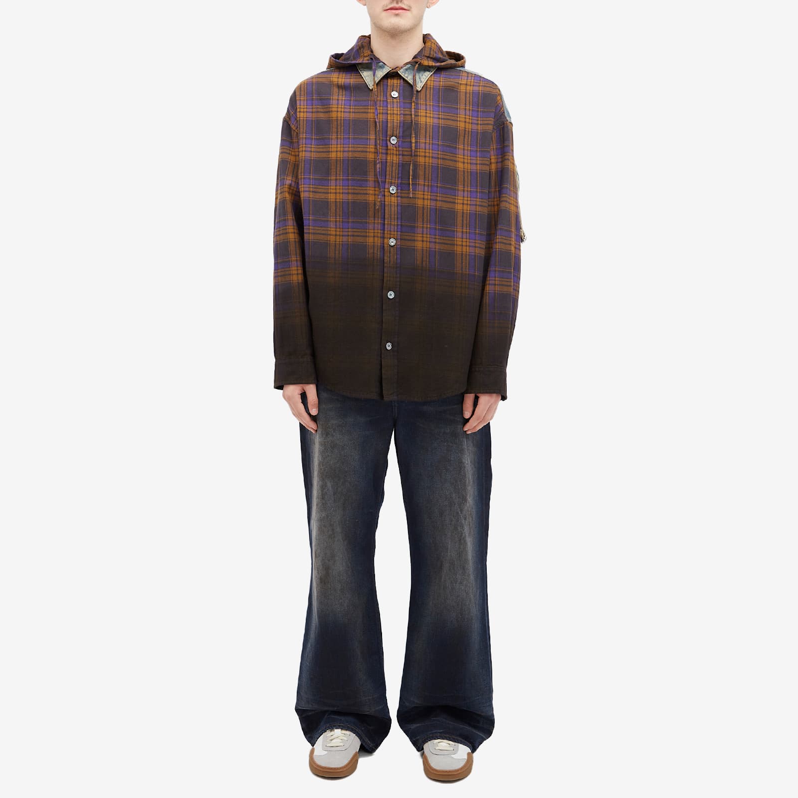 Acne Studios Saffia Washed Flannel Check Overshirt Purple & Brown | END ...
