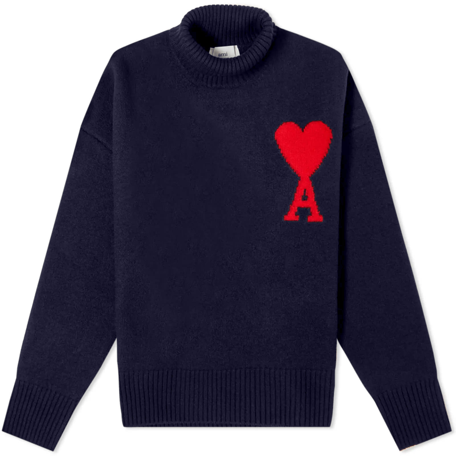 AMI Paris Large A Heart Roll Neck Knit Night Blue/Red | END. (US)