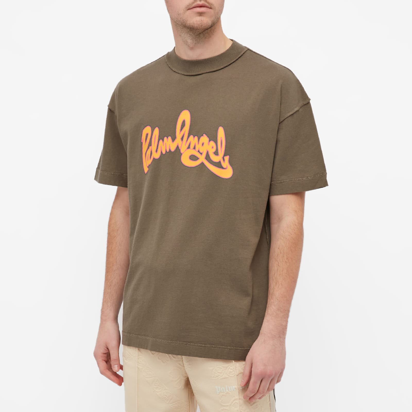 Palm Angels Script Logo T-Shirt Military & Orange | END. (GB)