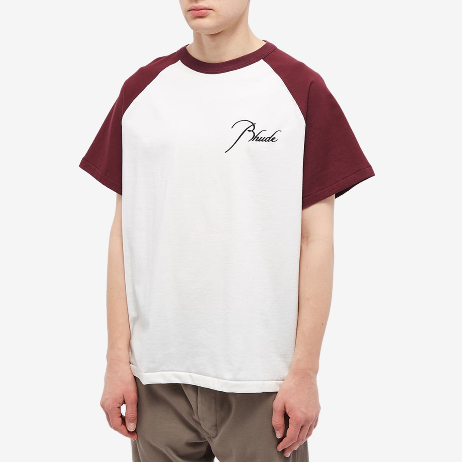 Rhude Logo Raglan T-Shirt Burgundy & White | END. (GB)