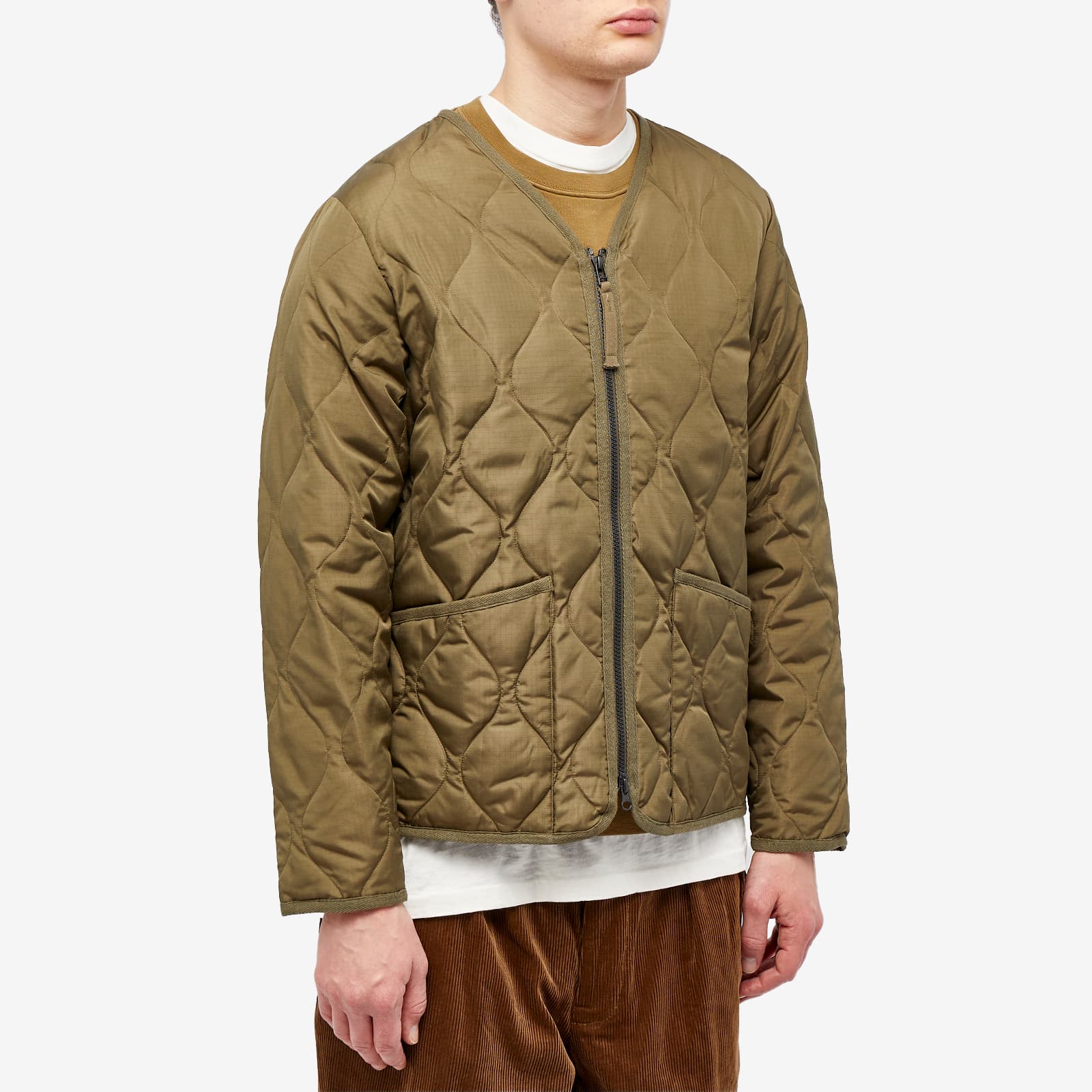 Taion Military Zip V-Neck Down Jacket Dark Olive | END.