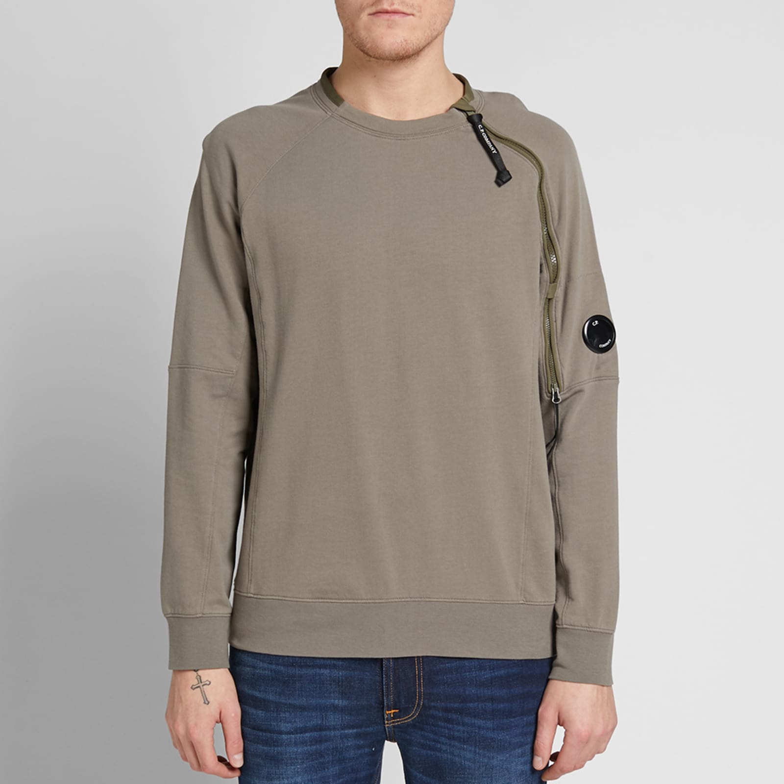 C.P. Company Articulated Zip Arm Lens Crew Sweat Olive | END.