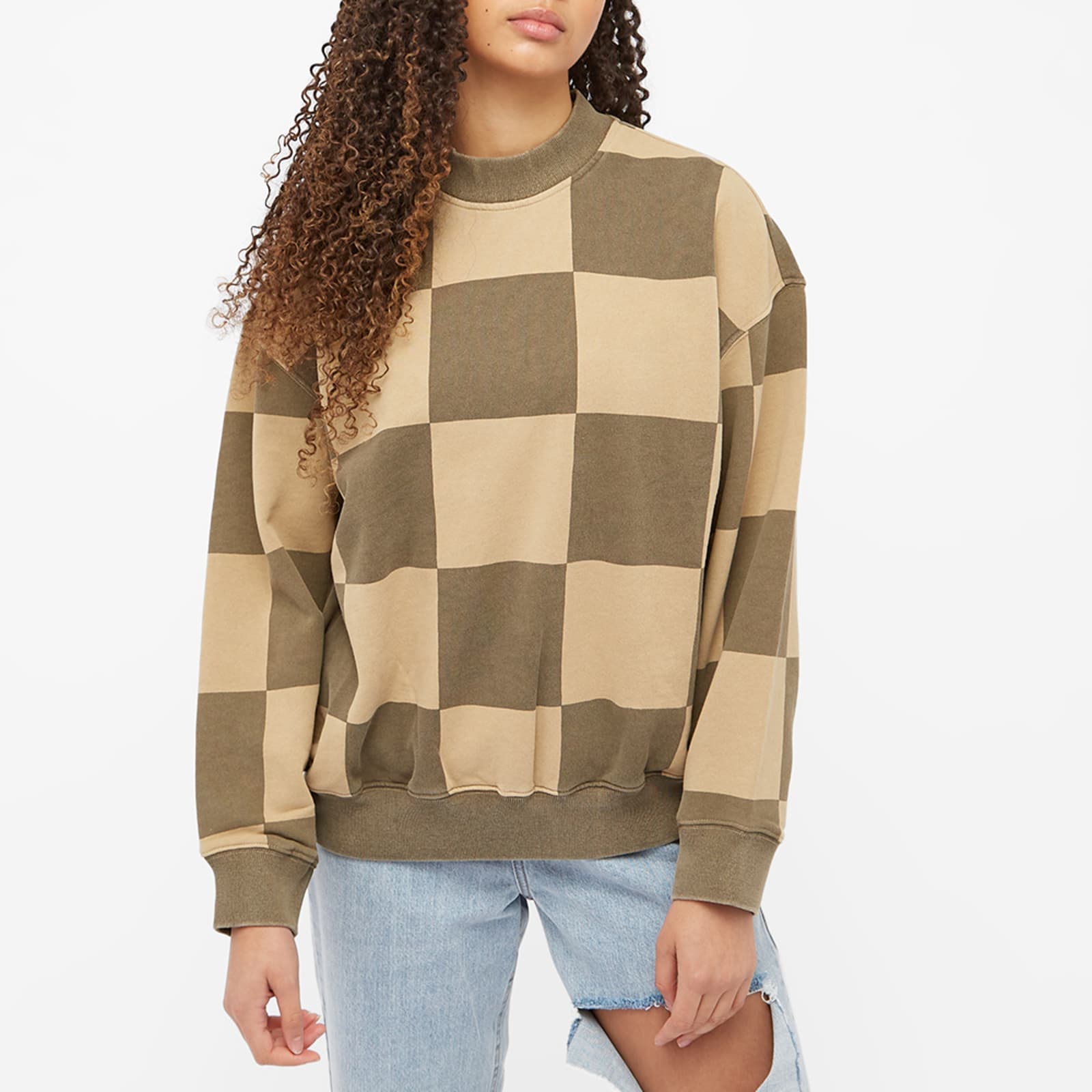 Stussy Checker Pirnt Mock Neck Fleece Sweat Sand | END. (GB)