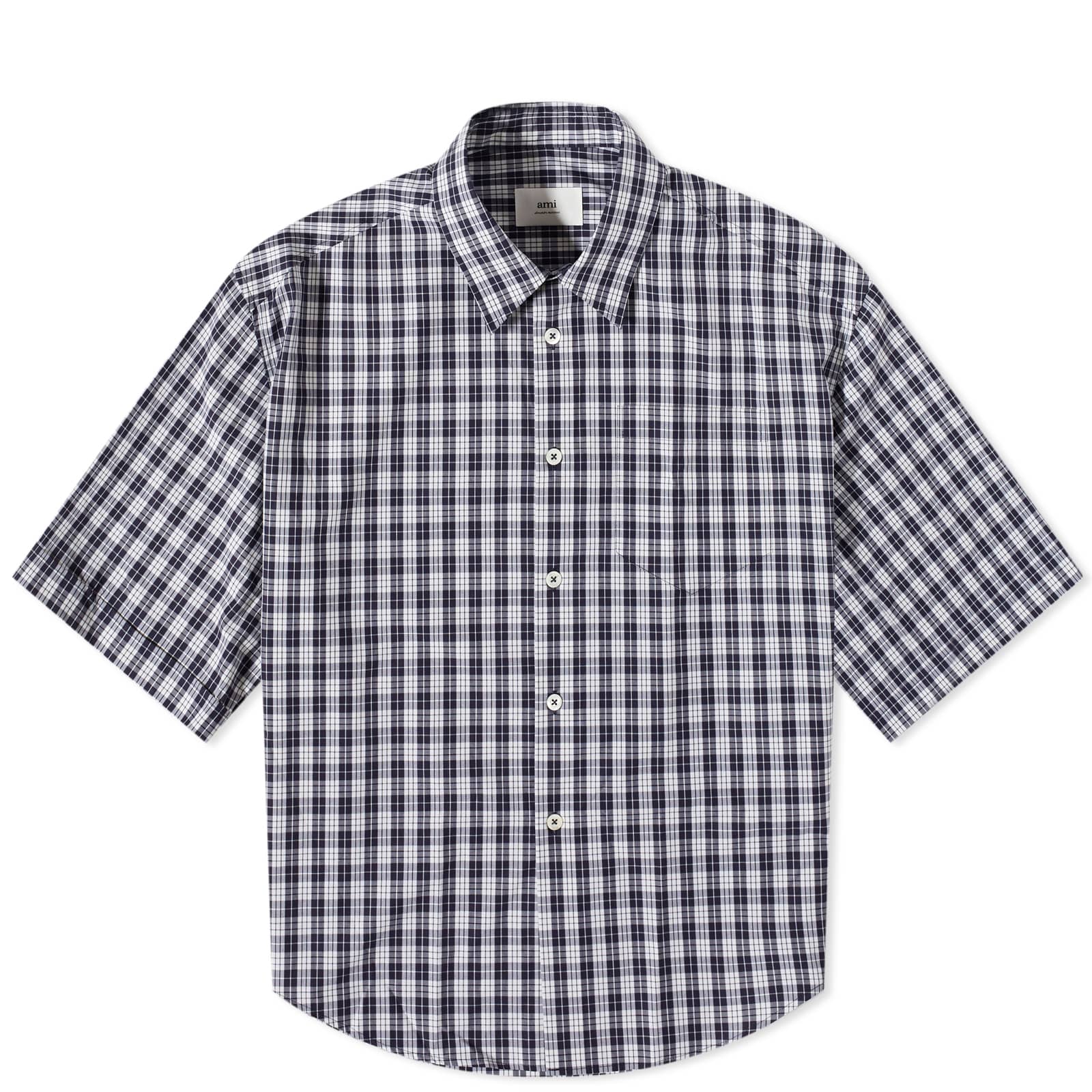 AMI Check Short Sleeve Shirt Nautic Blue & White | END. (TW)