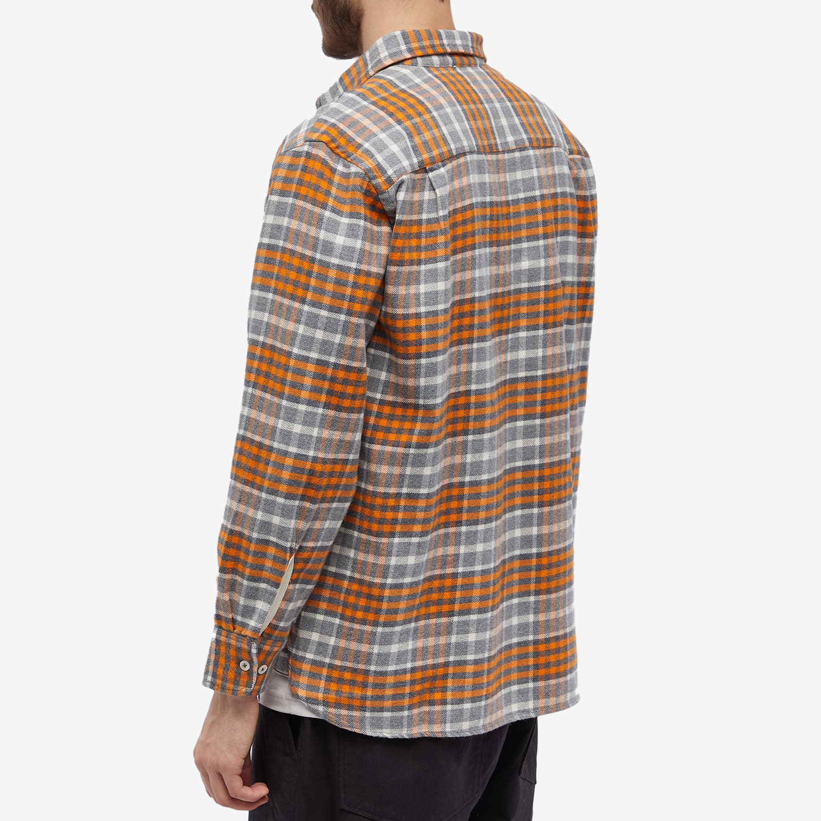 Universal Works Brushed Flannel Square Pocket Shirt Grey & Orange Check ...