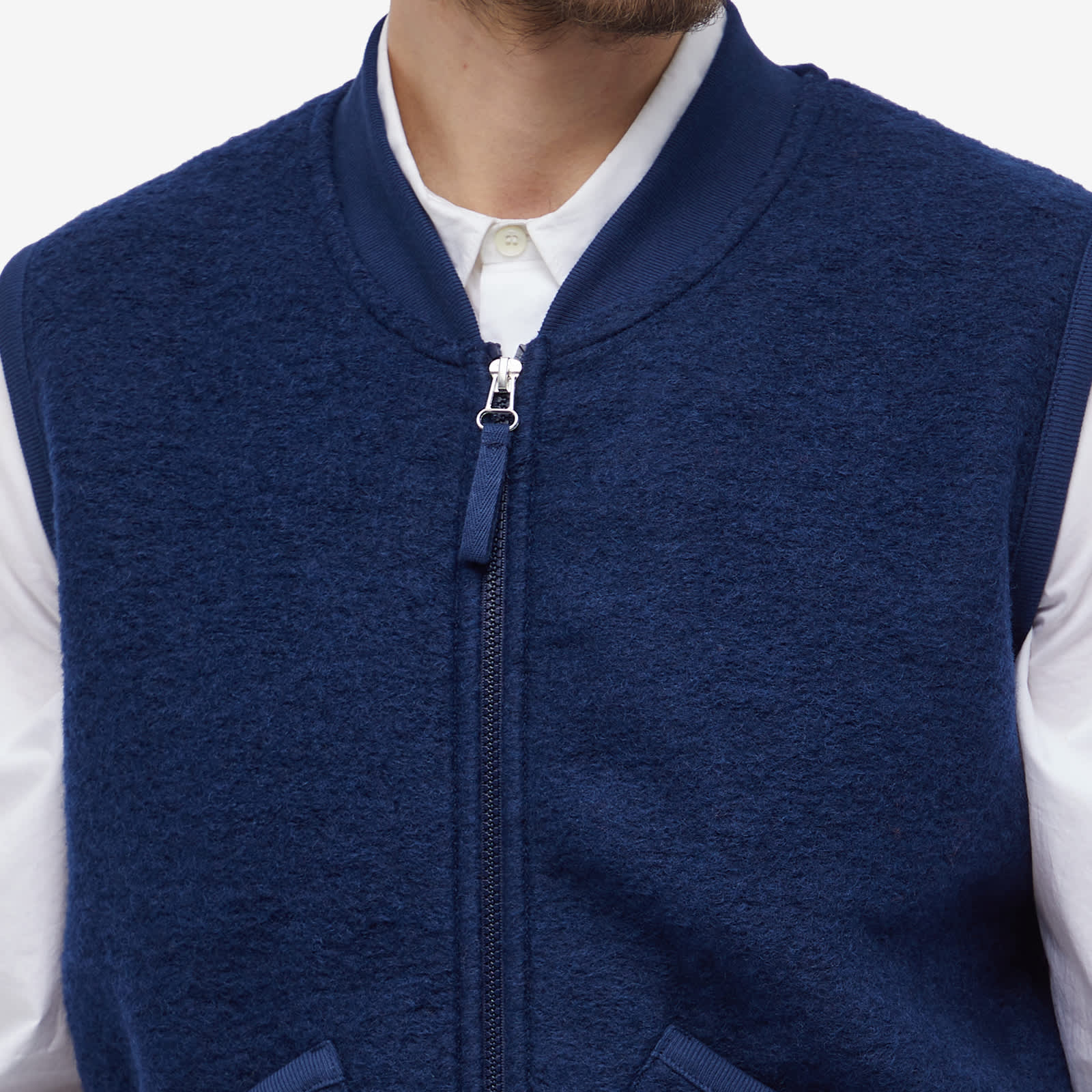 Universal Works Wool Fleece Zip Waistcoat Indigo | END.