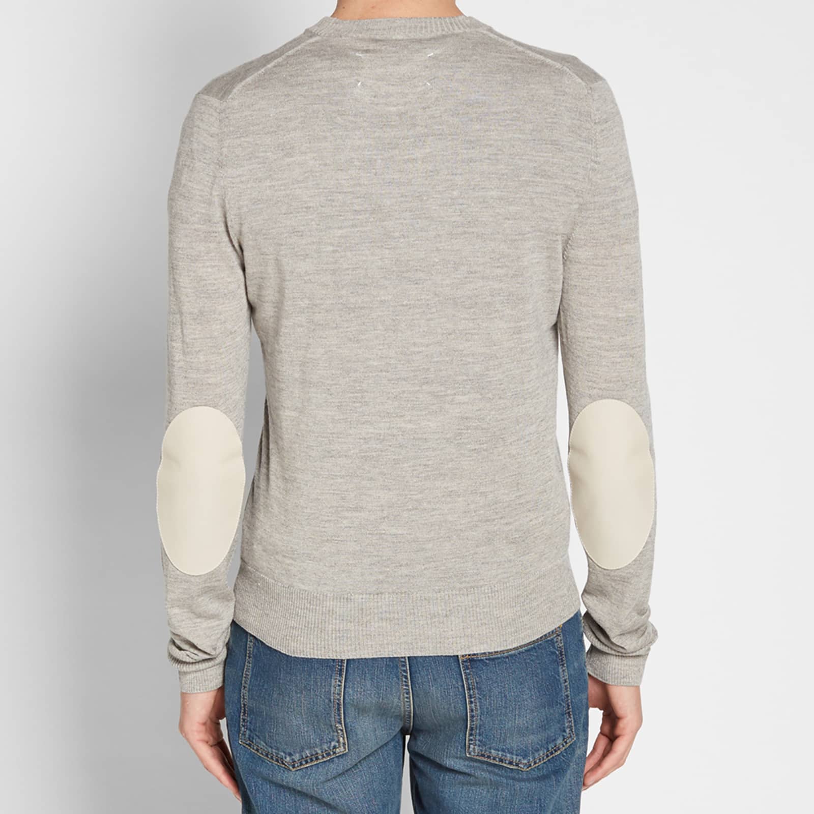Maison Margiela 14 Elbow Patch V Neck Jumper Light Grey Melange | END. (US)