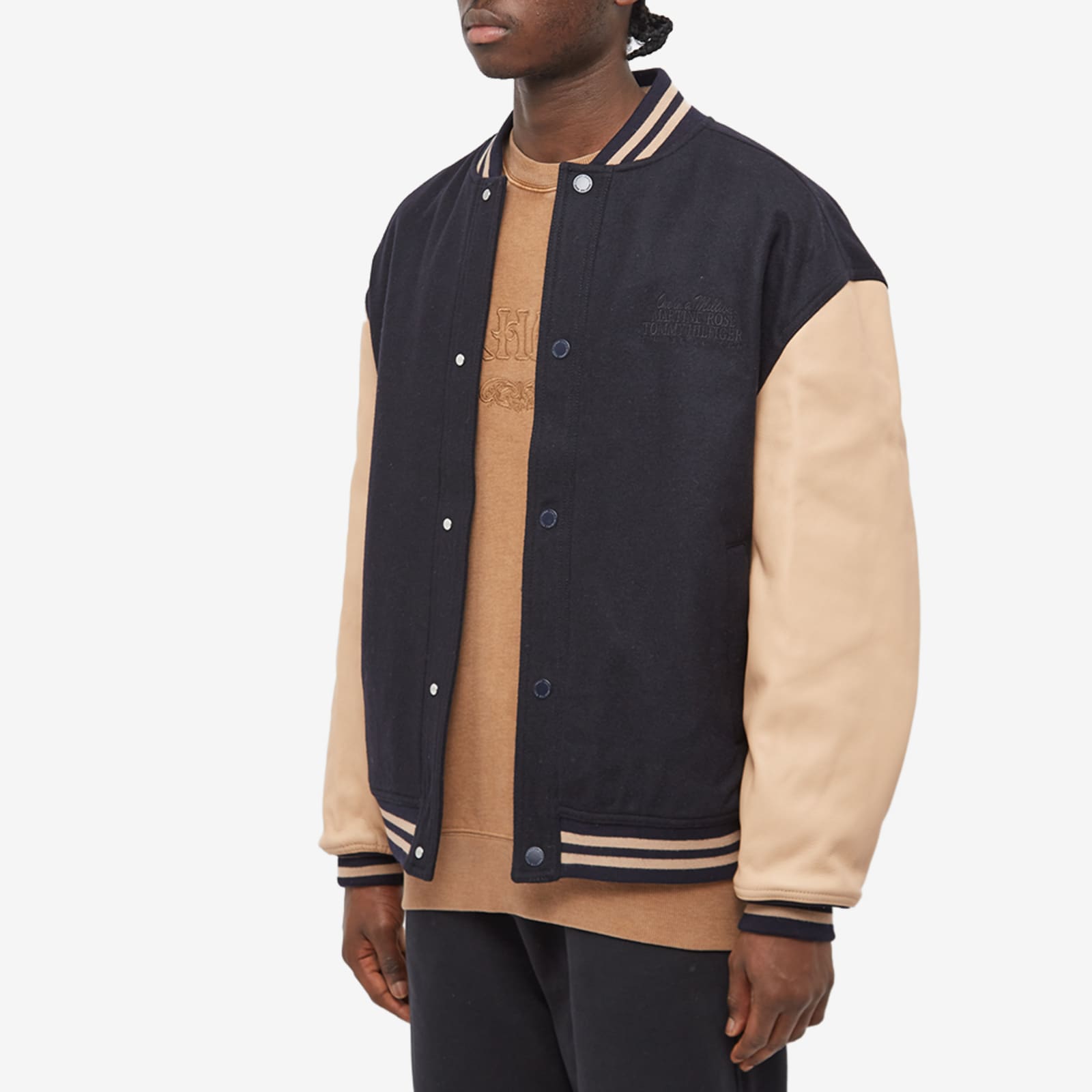 Tommy Jeans X Martine Rose Varsity Leather Jacket Night Sky & Sand ...