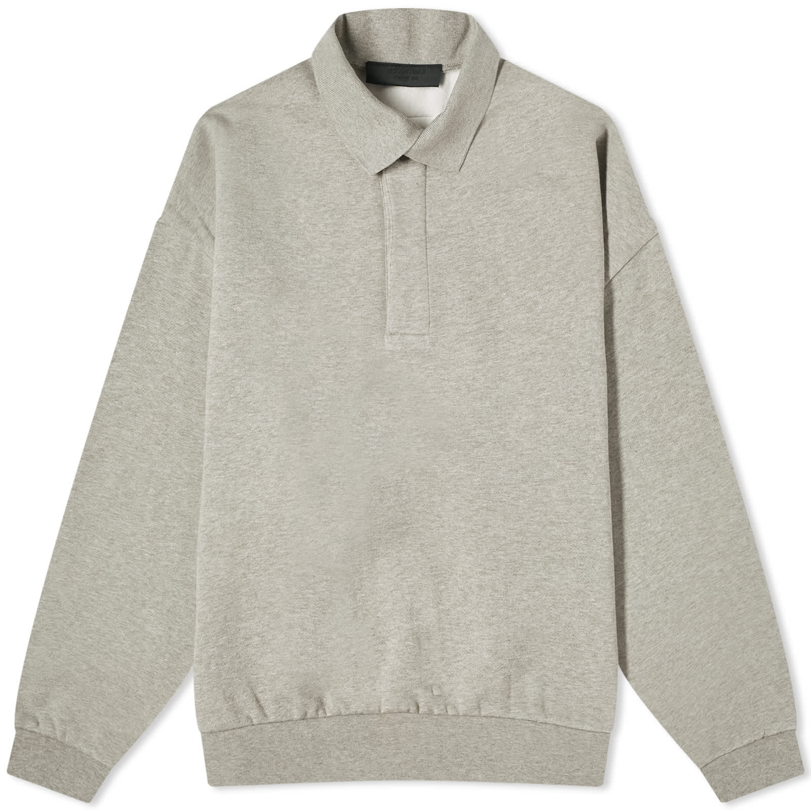 Fear of God ESSENTIALS Spring Long Sleeve Polo Dark Heather Oatmeal ...