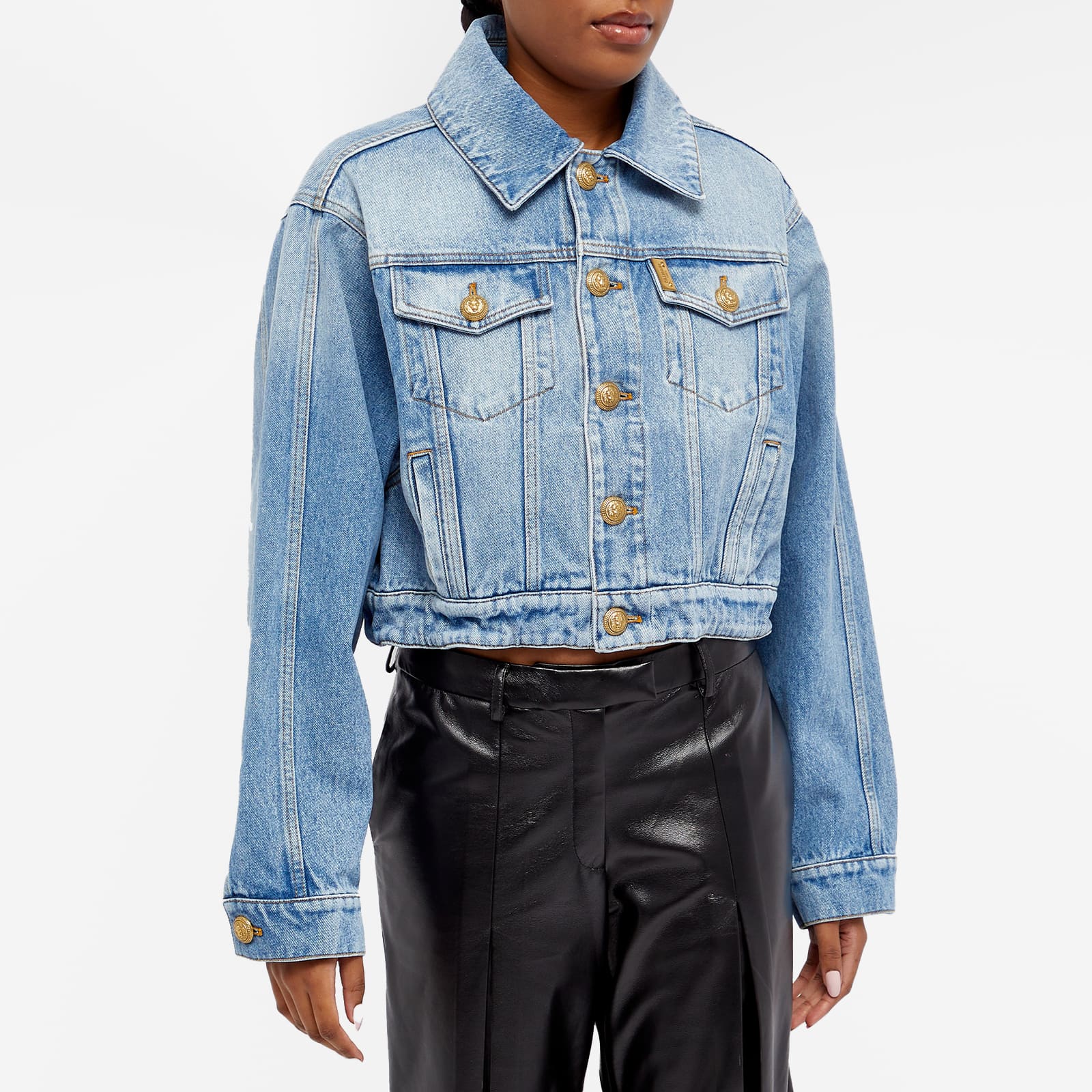 Balmain Cropped Denim Jacket Blue | END. (KR)