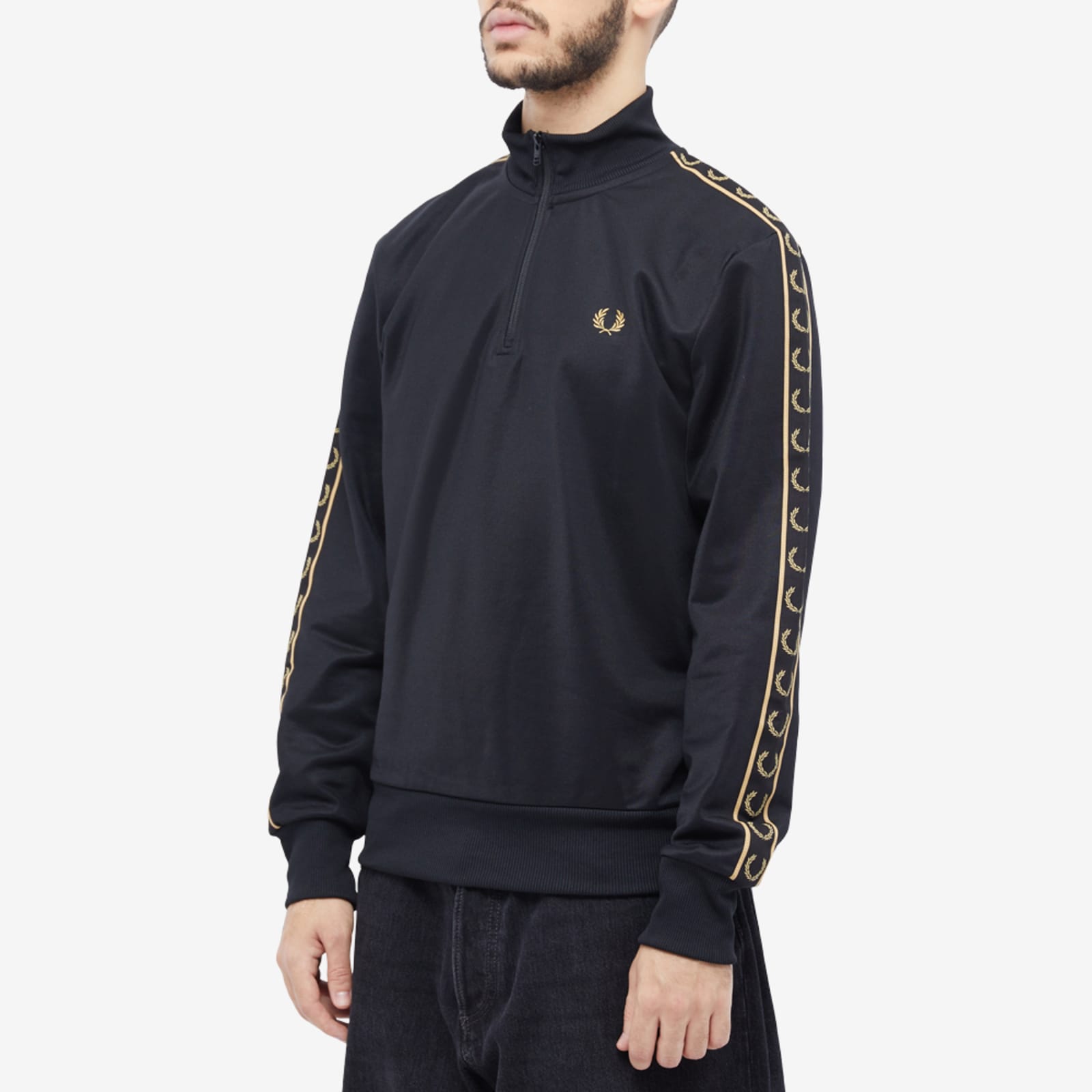 Fred Perry Taped Half Zip Track Top Black & 1964 Gold | END. (US)