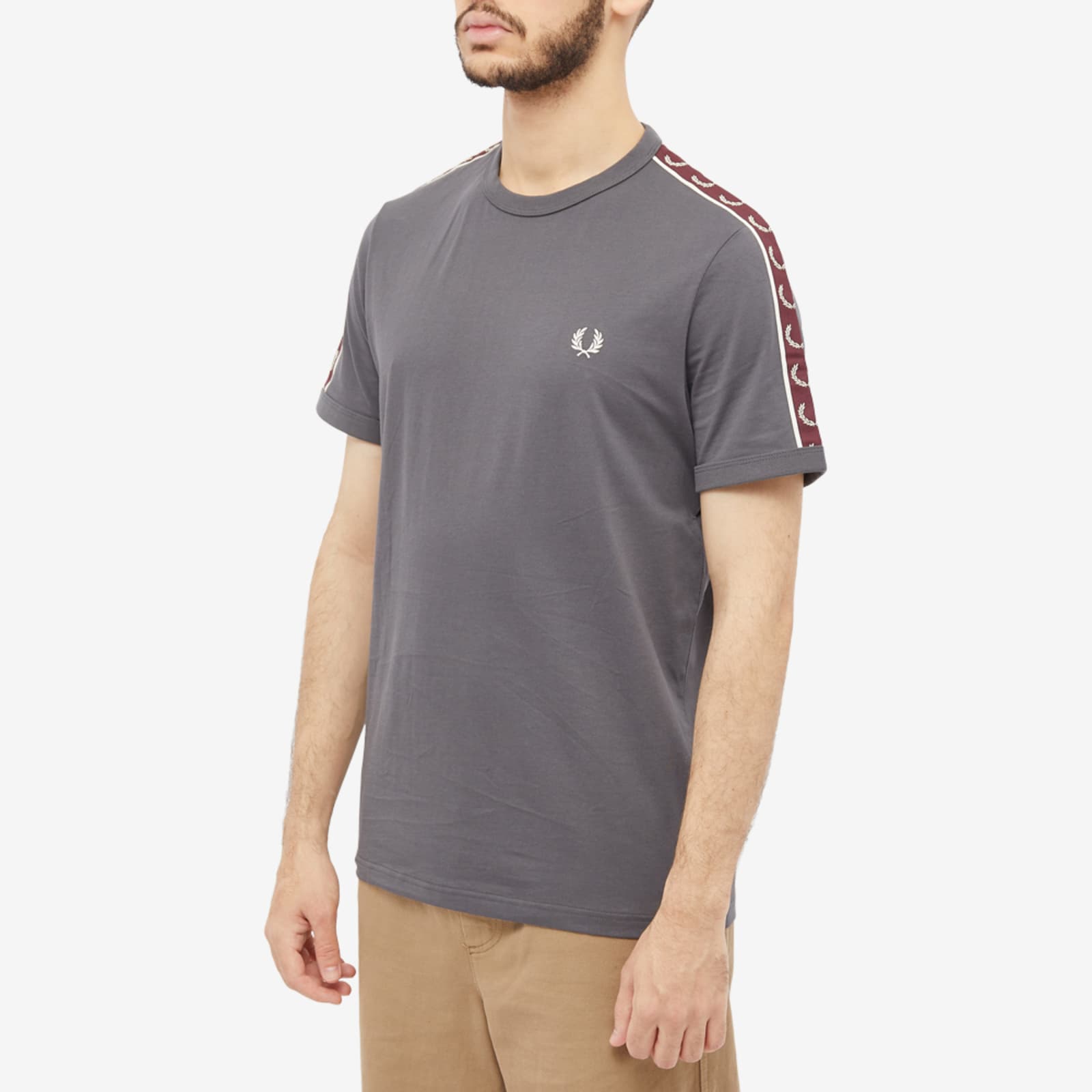 Fred Perry Authentic Contrast Taped Ringer T-Shirt Gunmetal & Oxblood ...