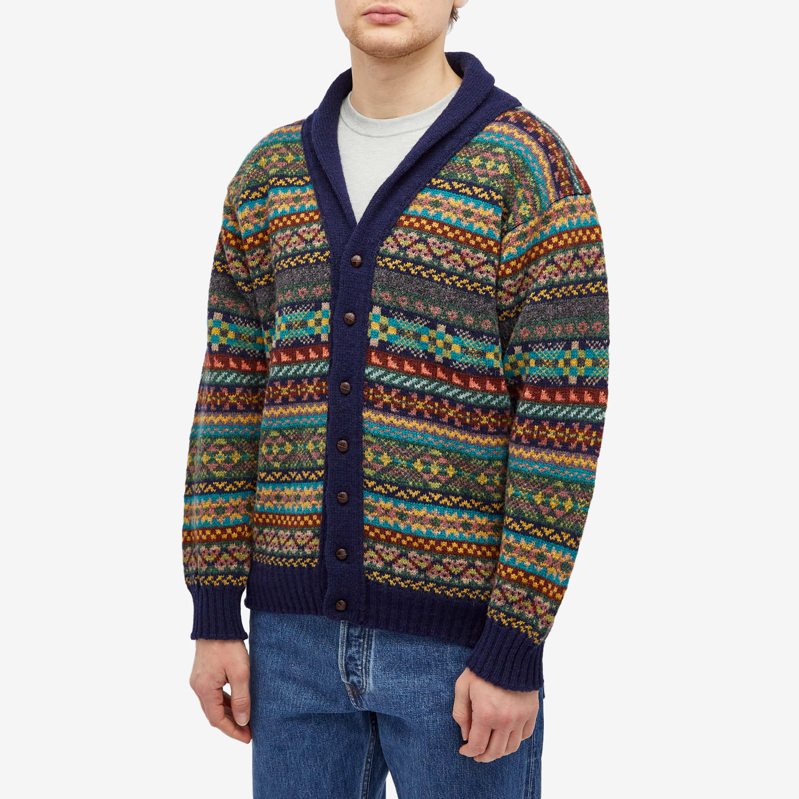 Jamieson's of Shetland Fair Isle Shawl Collar Cardigan Dark Navy | END ...