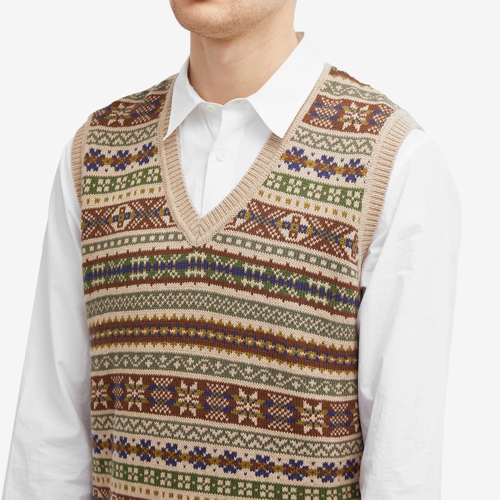 Drake's Trad Fair Isle Knit Vest Beige Multi | END.