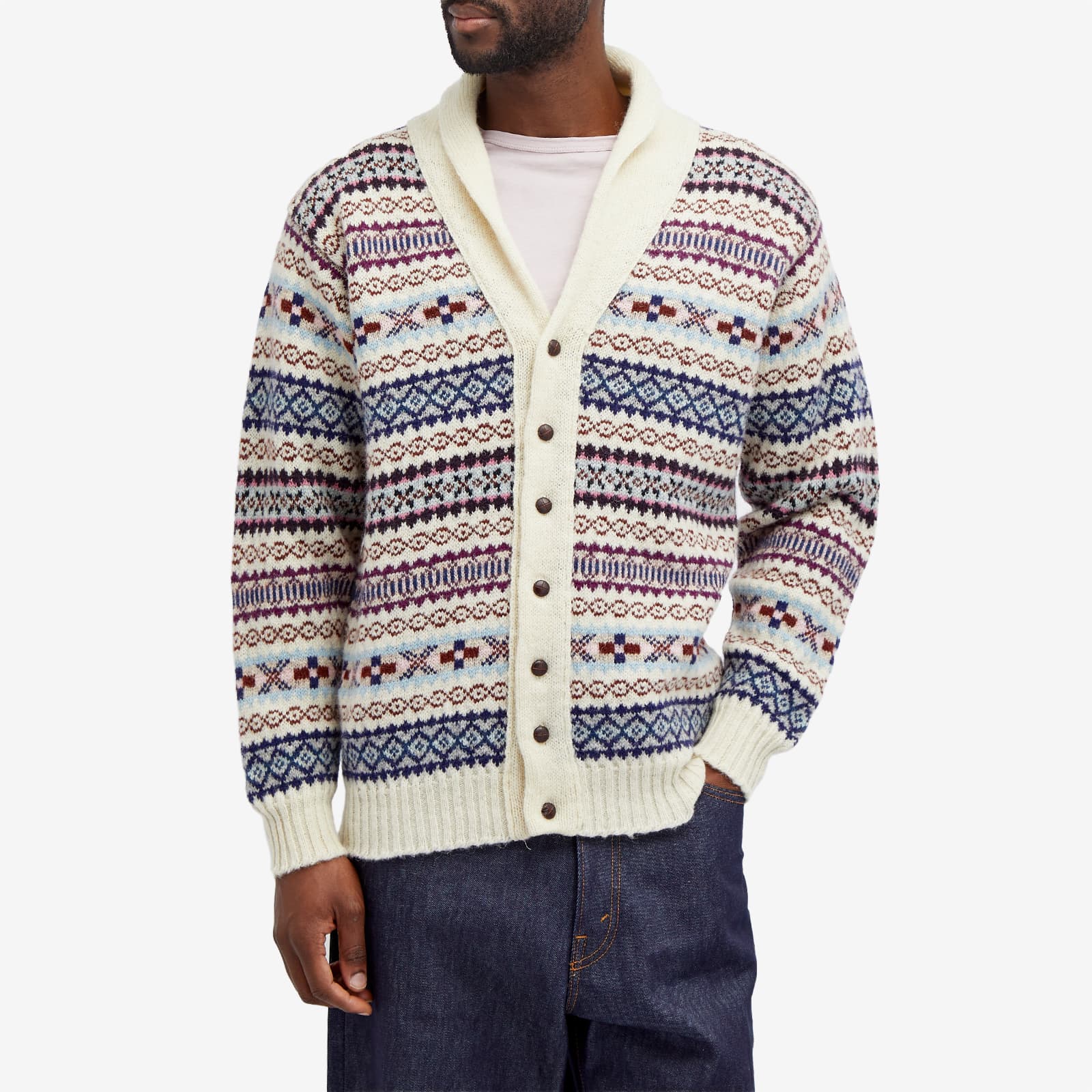 Jamieson's of Shetland Fair Isle Shawl Collar Cardigan Ecru | END. (US)