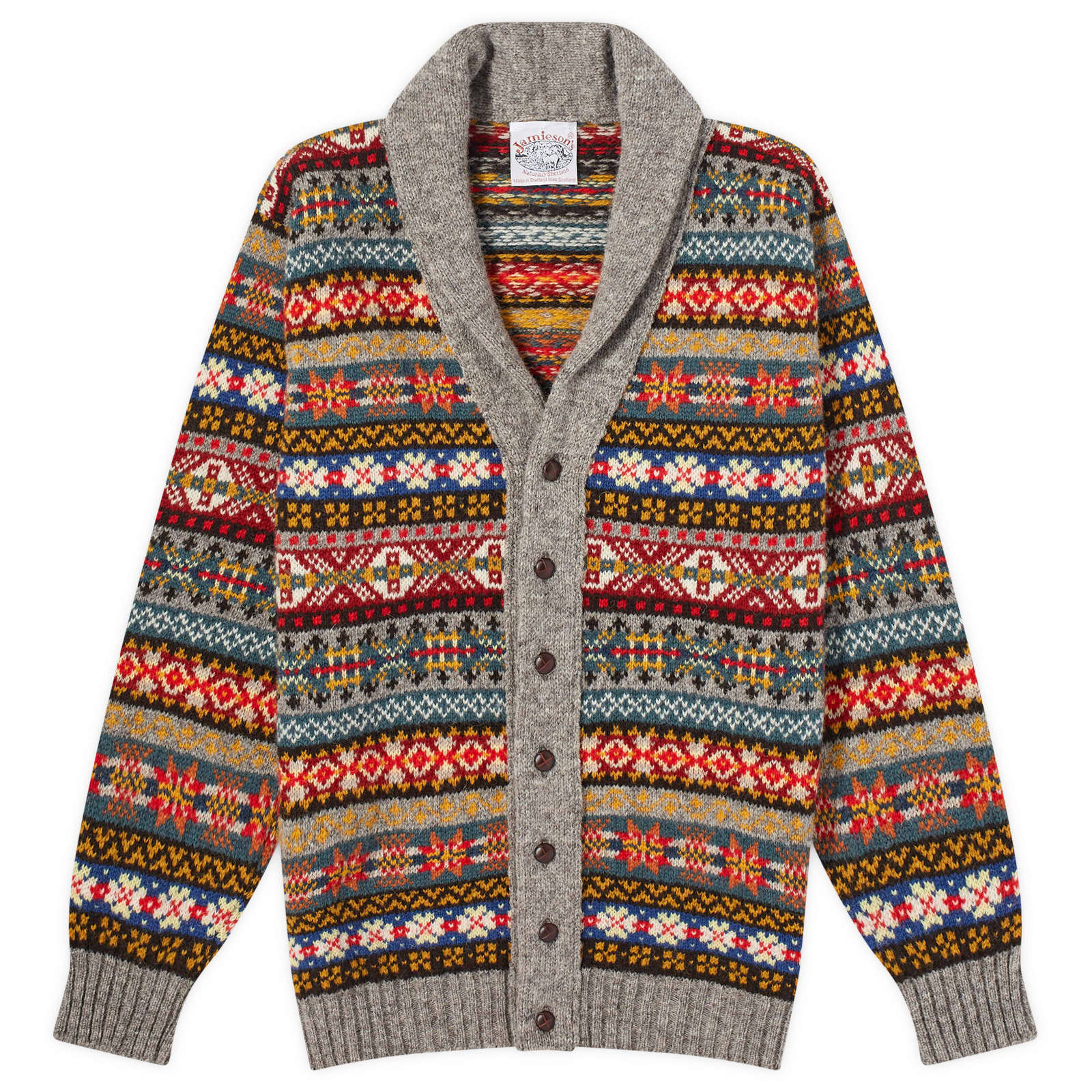 Jamieson's of Shetland Fair Isle Shawl Collar Cardigan Steel Grey | END ...