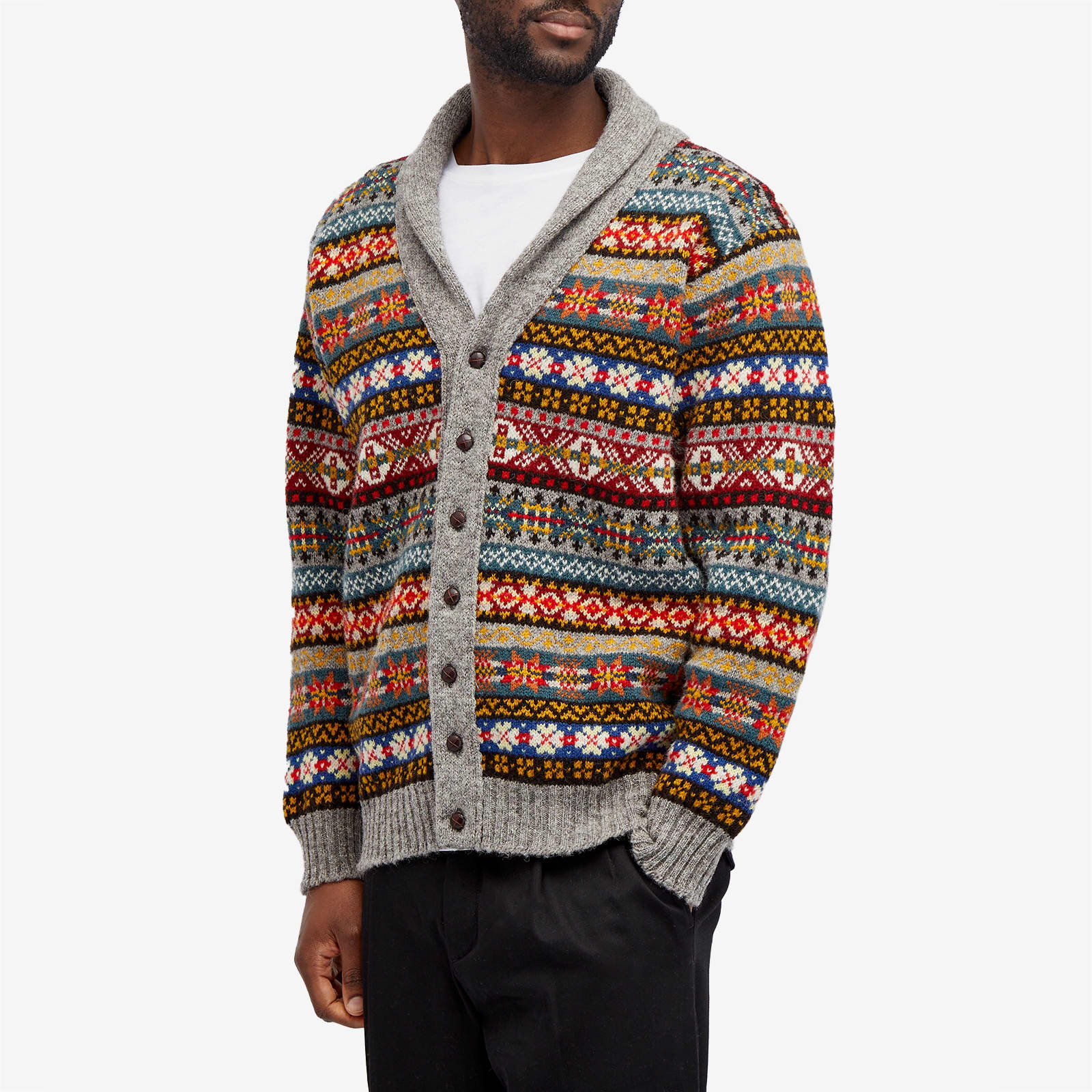 Jamieson's of Shetland Fair Isle Shawl Collar Cardigan Steel Grey | END ...