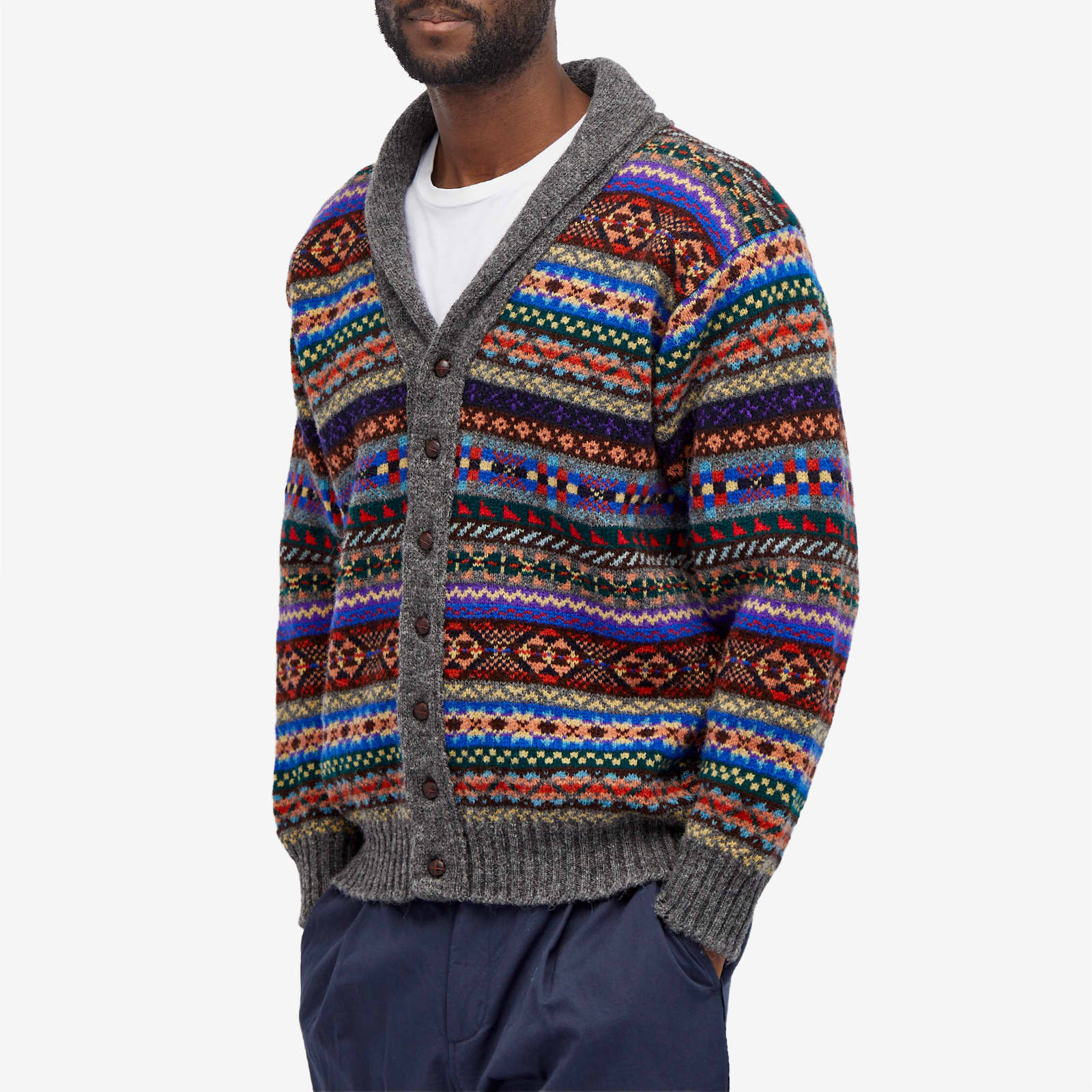 Jamieson's of Shetland Fair Isle Shawl Collar Cardigan Derby Grey | END ...