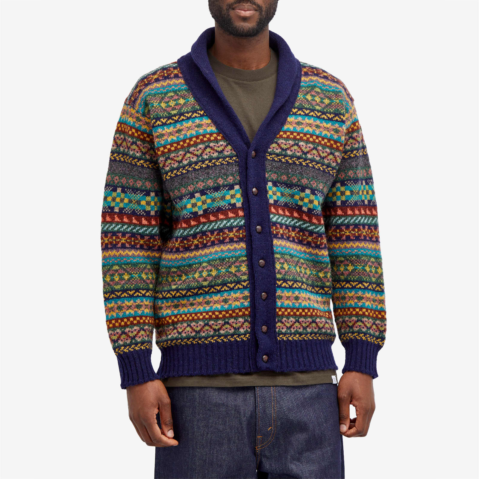 Jamieson's of Shetland Fair Isle Shawl Collar Cardigan Dark Navy | END ...