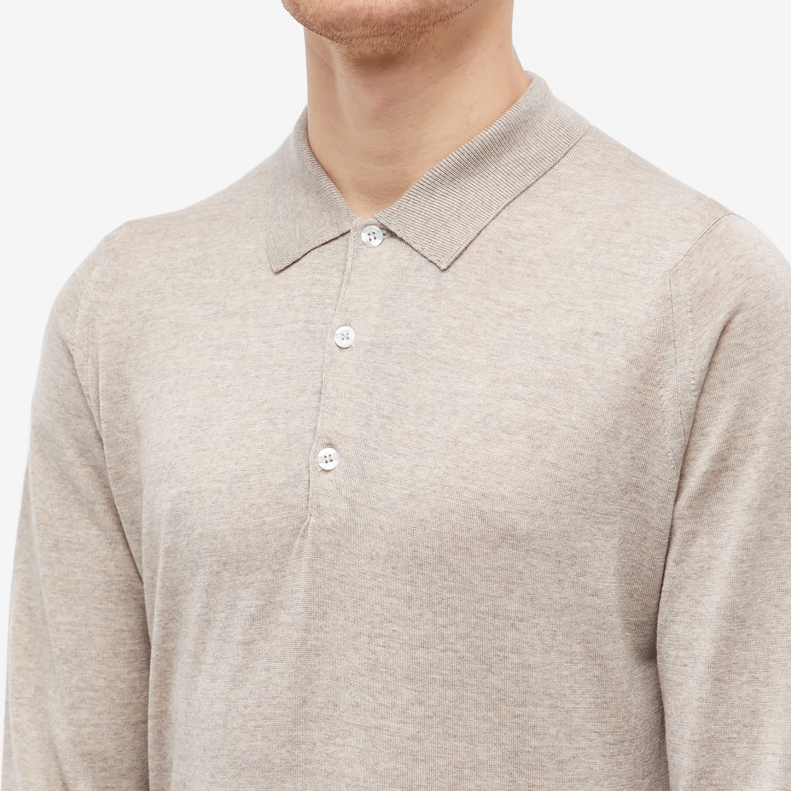 John Smedley Belper Long Sleeve Knitted Polo Soft Fawn | END. (GB)