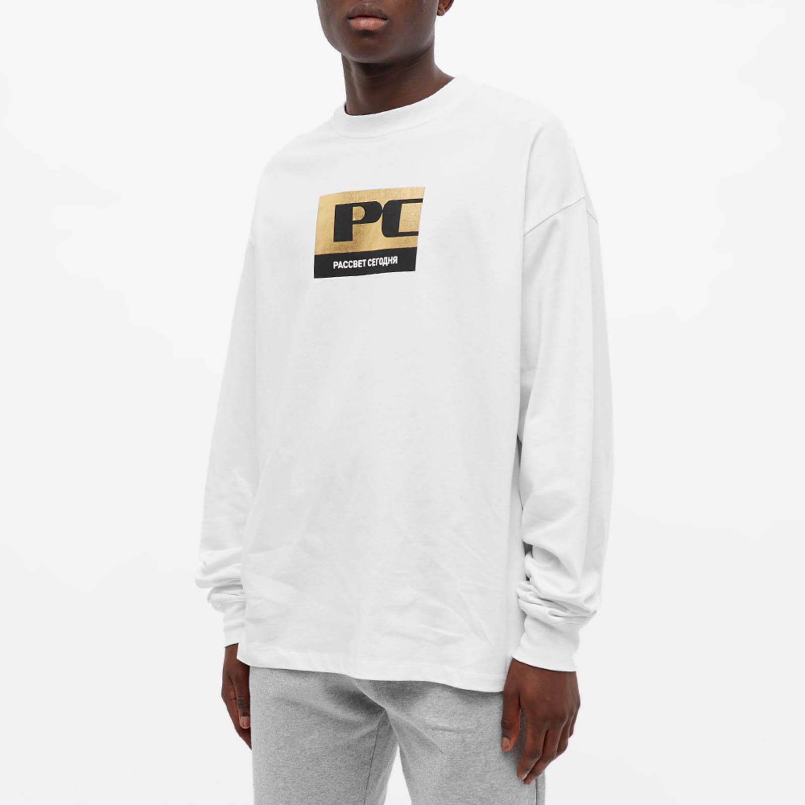 Paccbet Long Sleeve Metallic Box Logo T Shirt White End