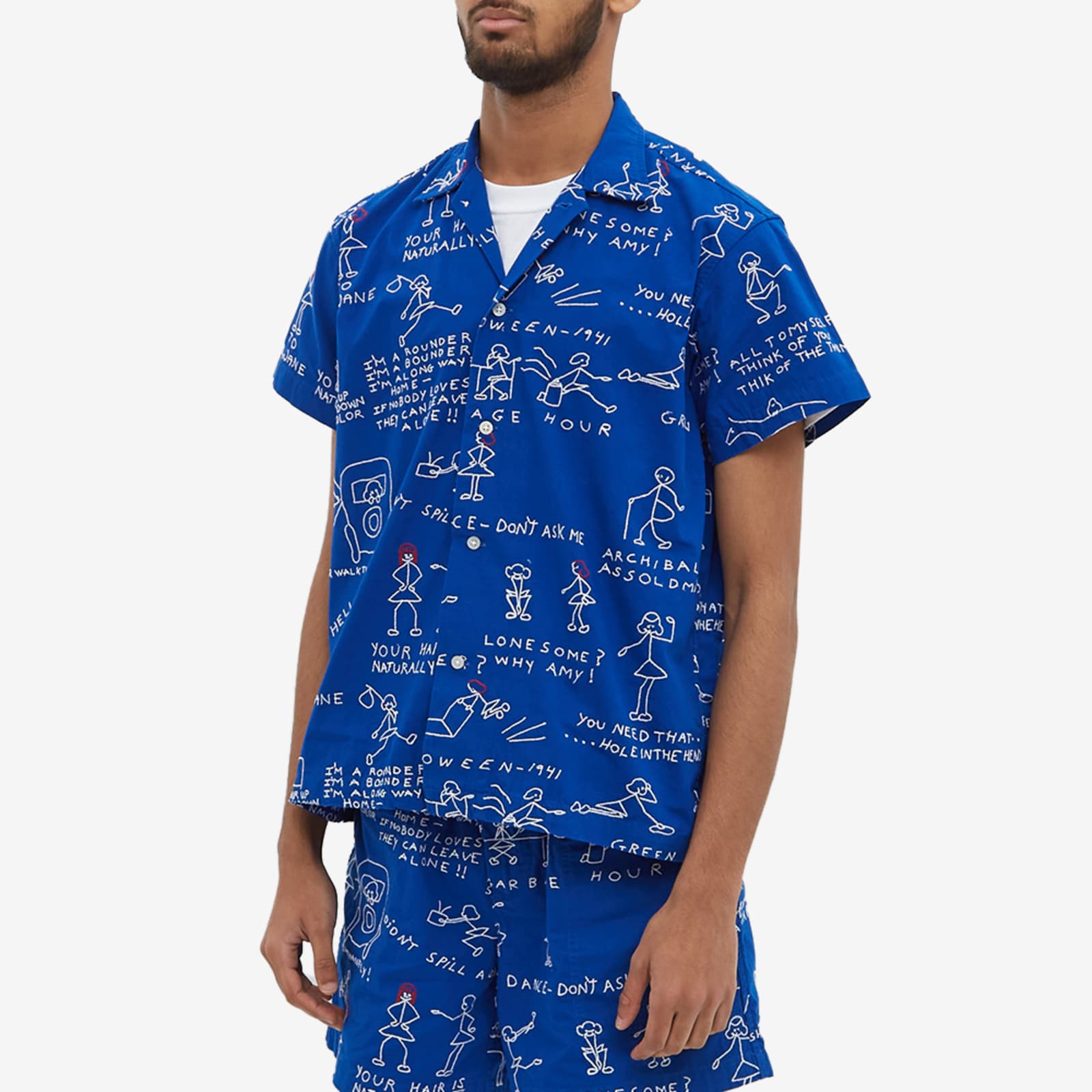 BODE Short Sleeve Doodle Scene Shirt Blue | END.