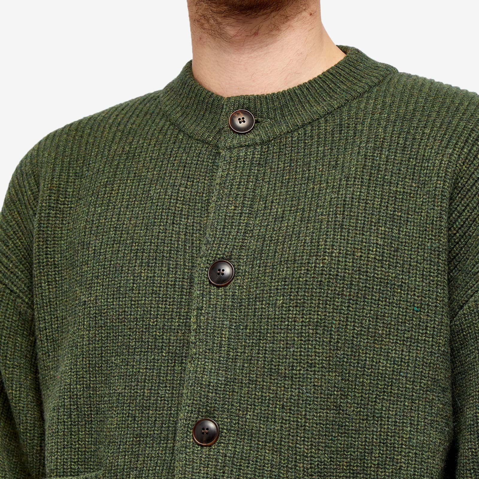 FrizmWORKS Heavy Wool Round Cardigan Forest Green | END.