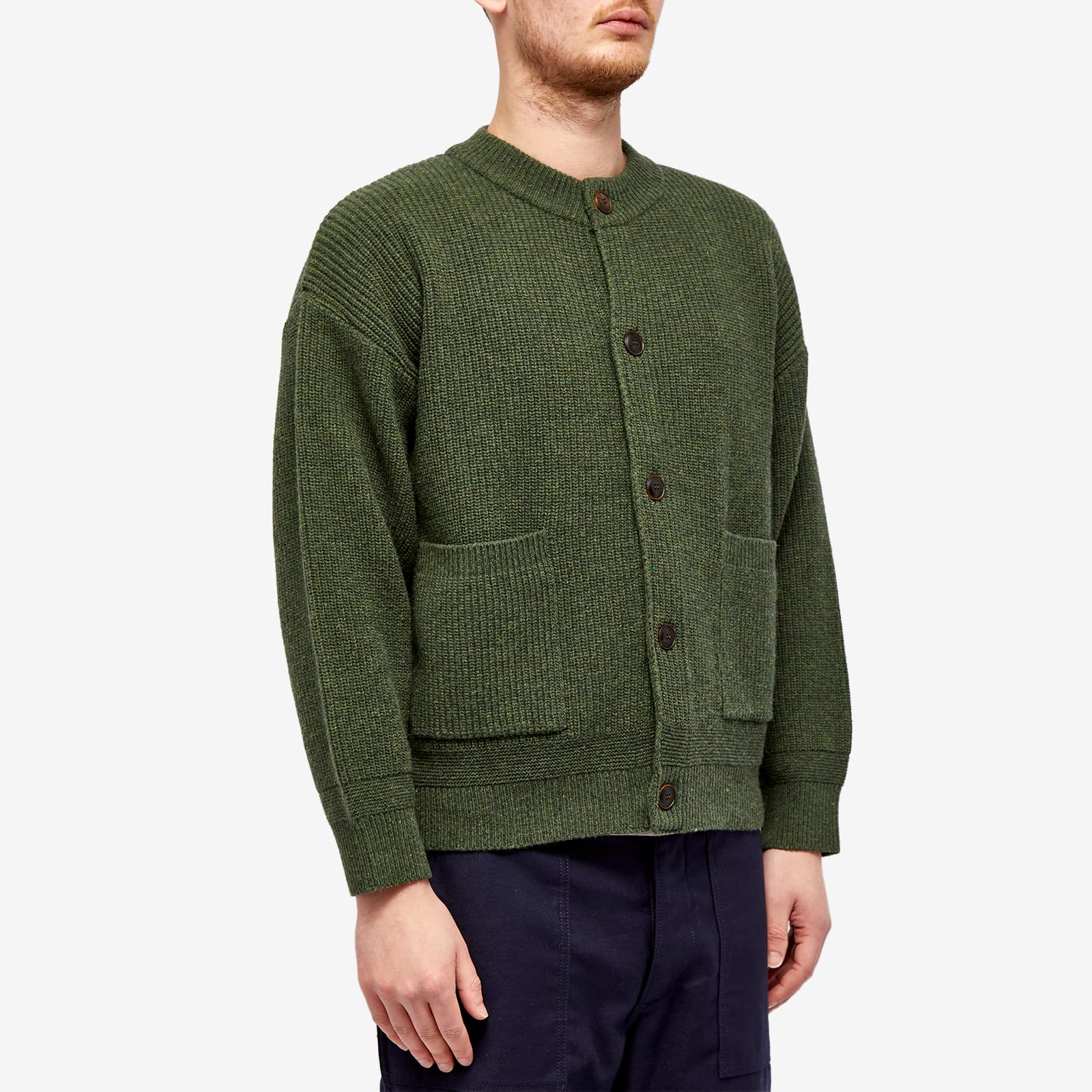 FrizmWORKS Heavy Wool Round Cardigan Forest Green | END.