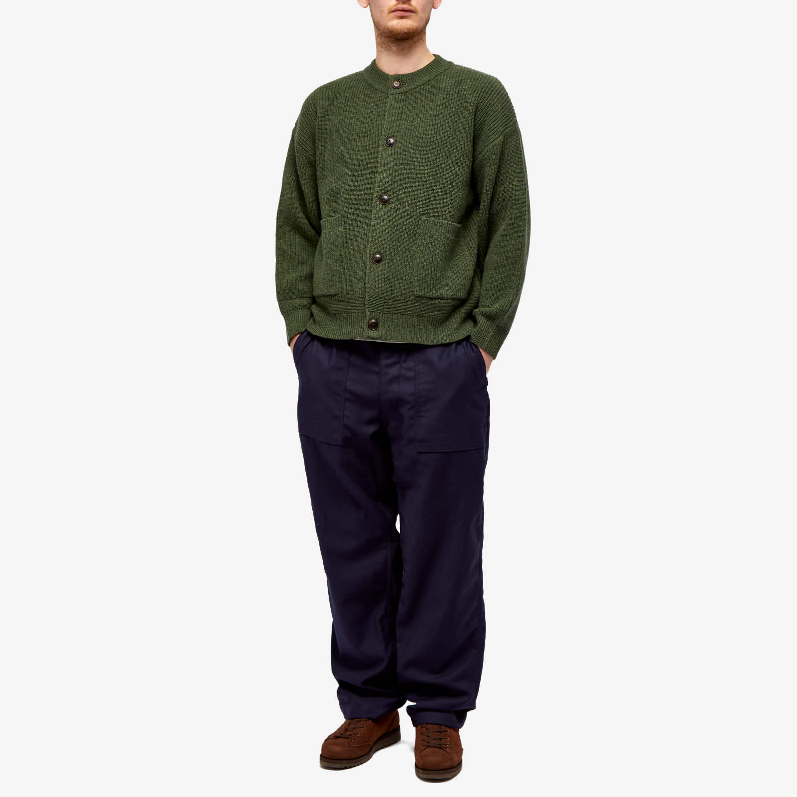 FrizmWORKS Heavy Wool Round Cardigan Forest Green | END.