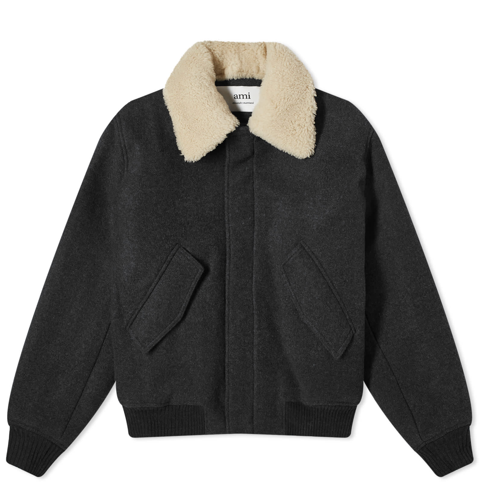 AMI Shearling Collar Jacket Dark Grey | END. (JP)
