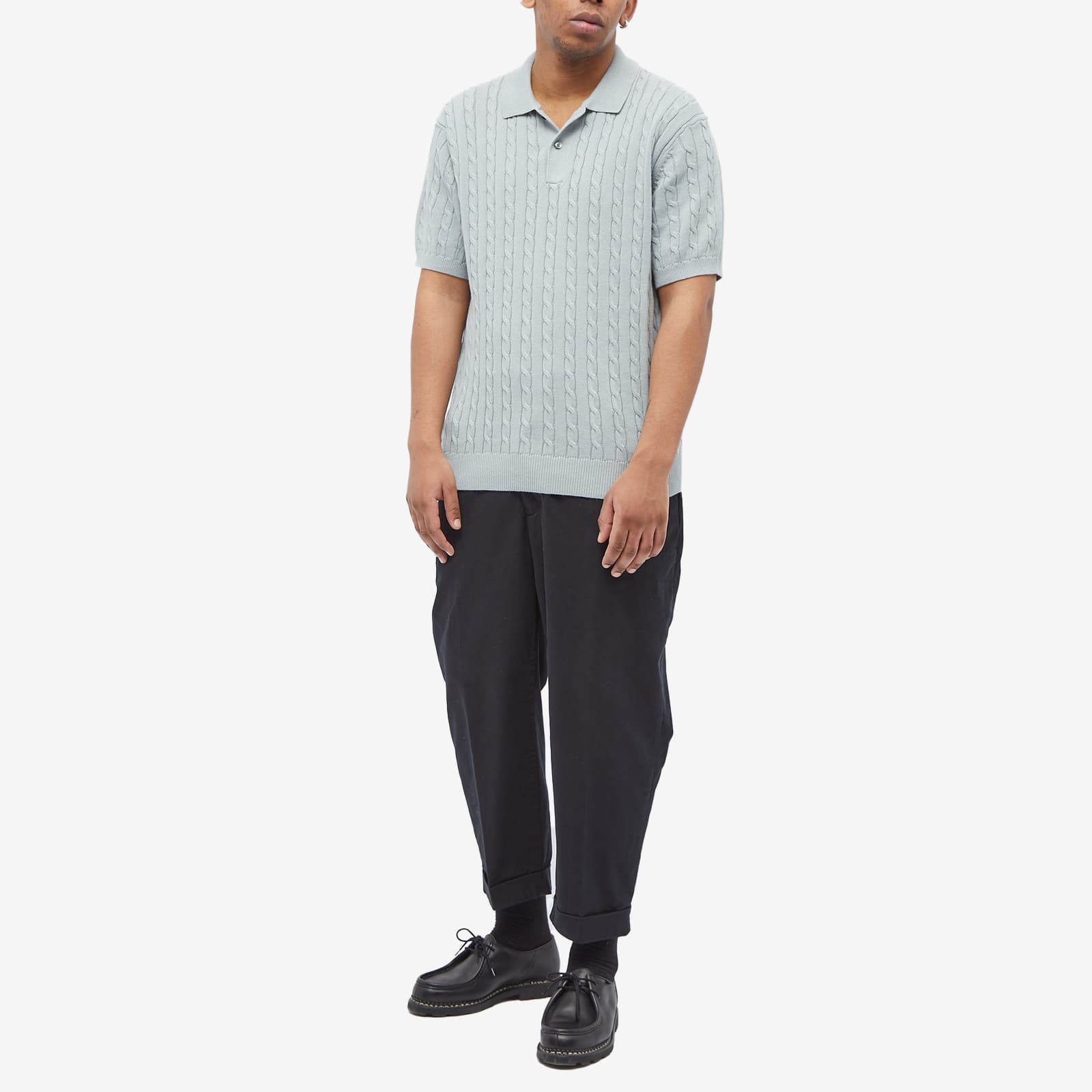 Beams Plus Cable Knitted Polo Ice Blue | END. (US)