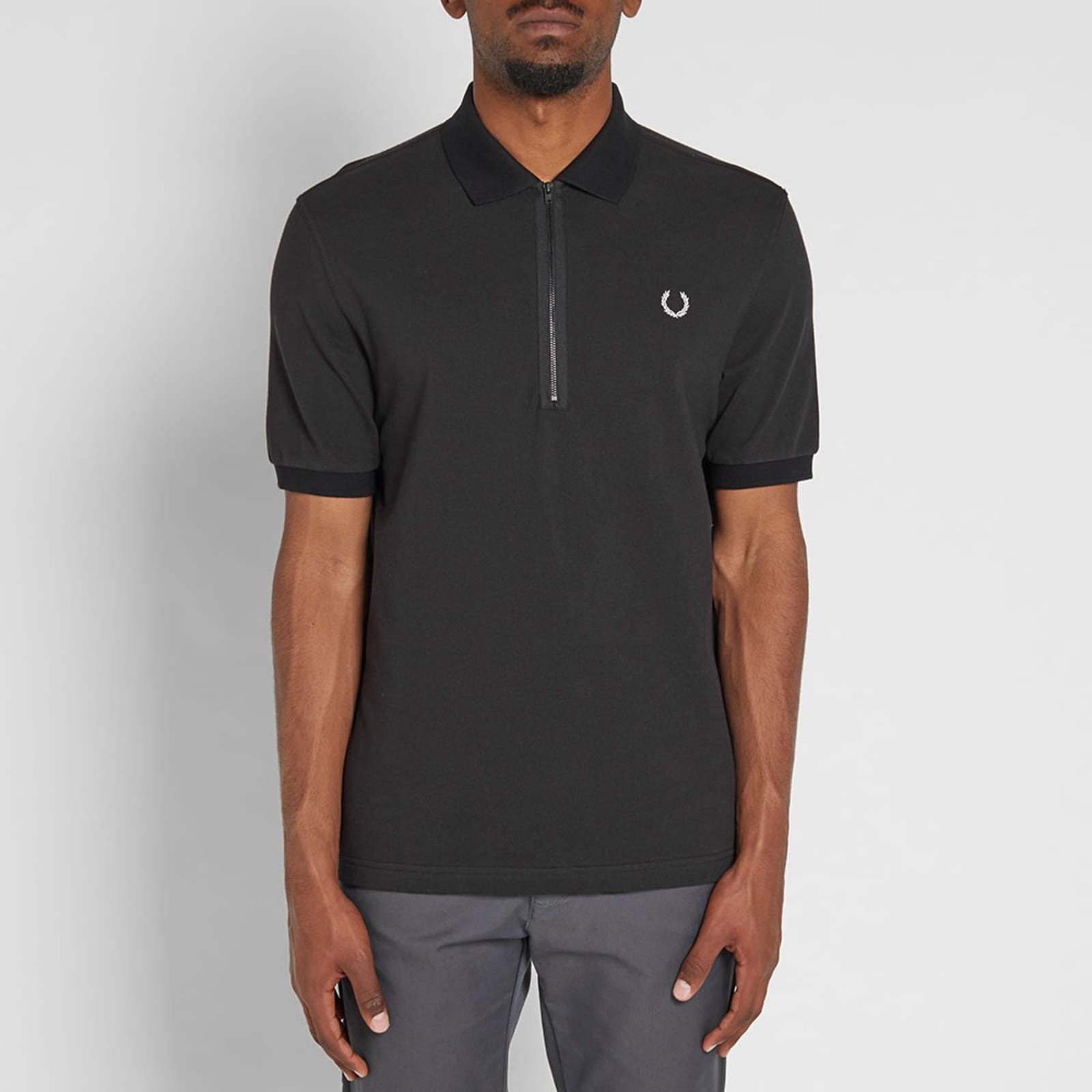 Fred Perry Laurel Half Zip Pique Polo Black | END. (US)
