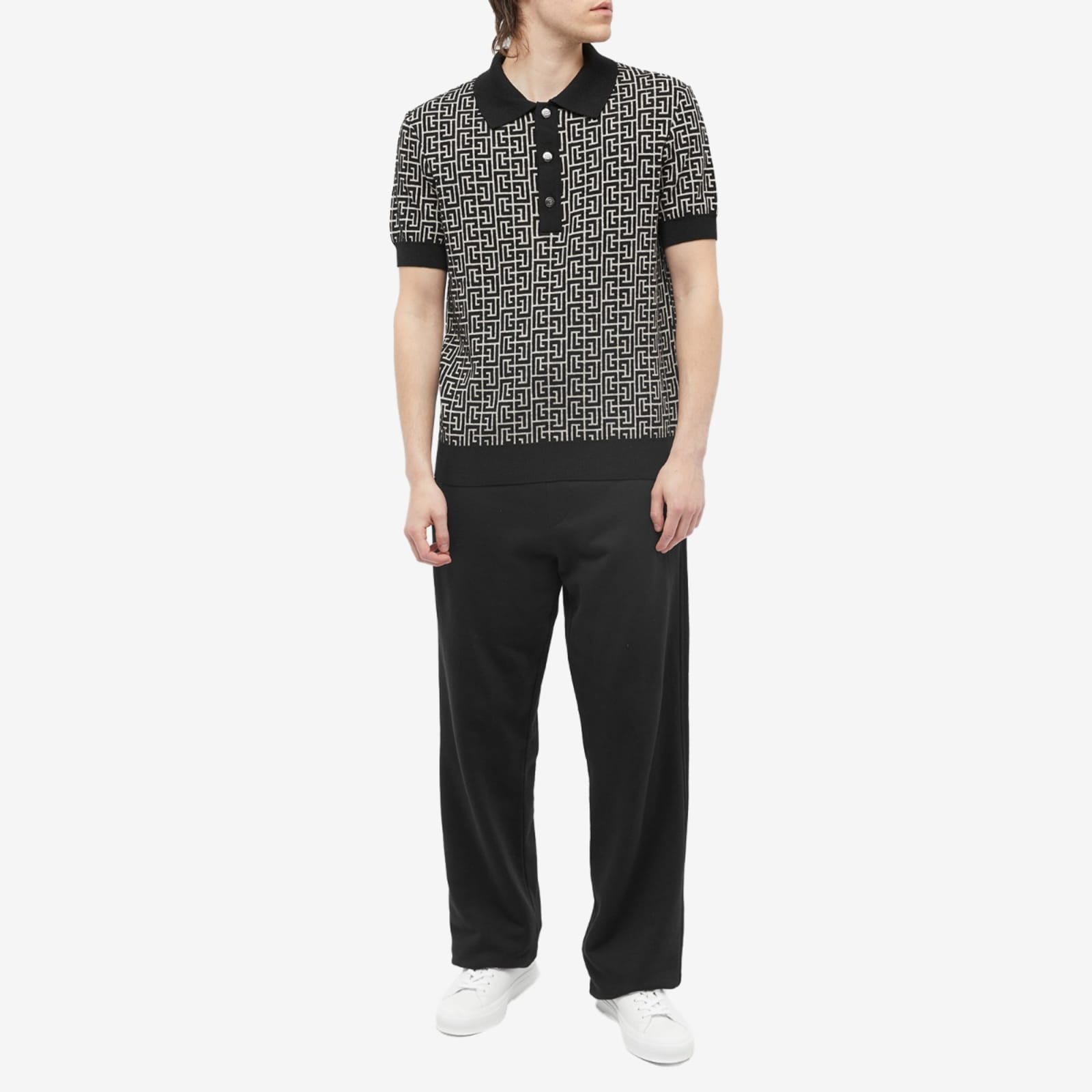 Balmain Monogram Knitted Polo Ivory & Black | END. (US)