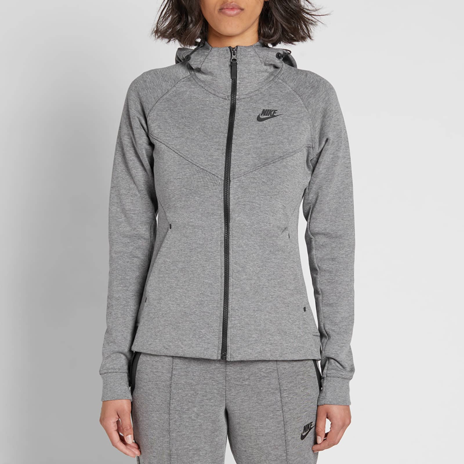 Nike Women's Tech Fleece Logo Hoody Carbon Heather & Black | END.