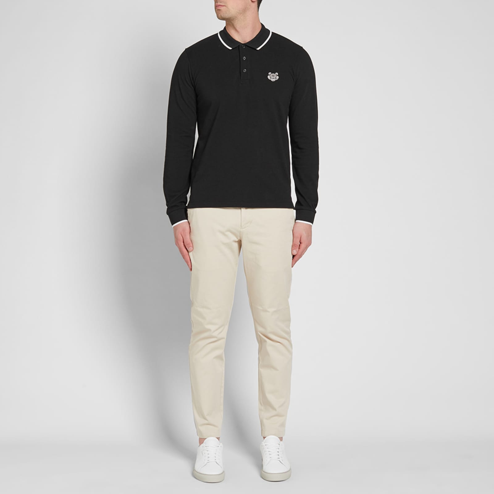 Kenzo Long Sleeve Tiger Polo Black & White | END. (US)