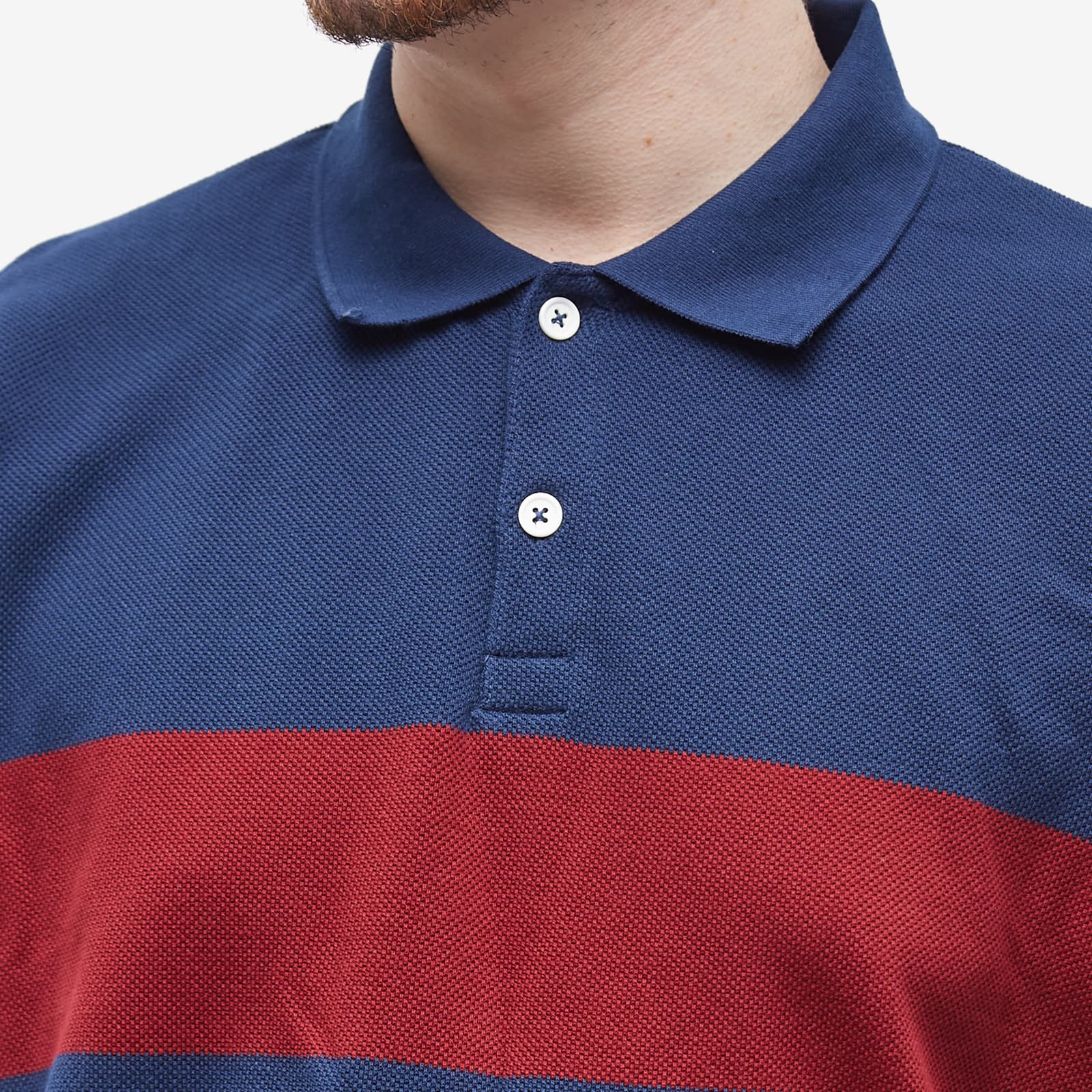 Beams Plus Pique Stripe Long Sleeve Polo Navy | END. (US)