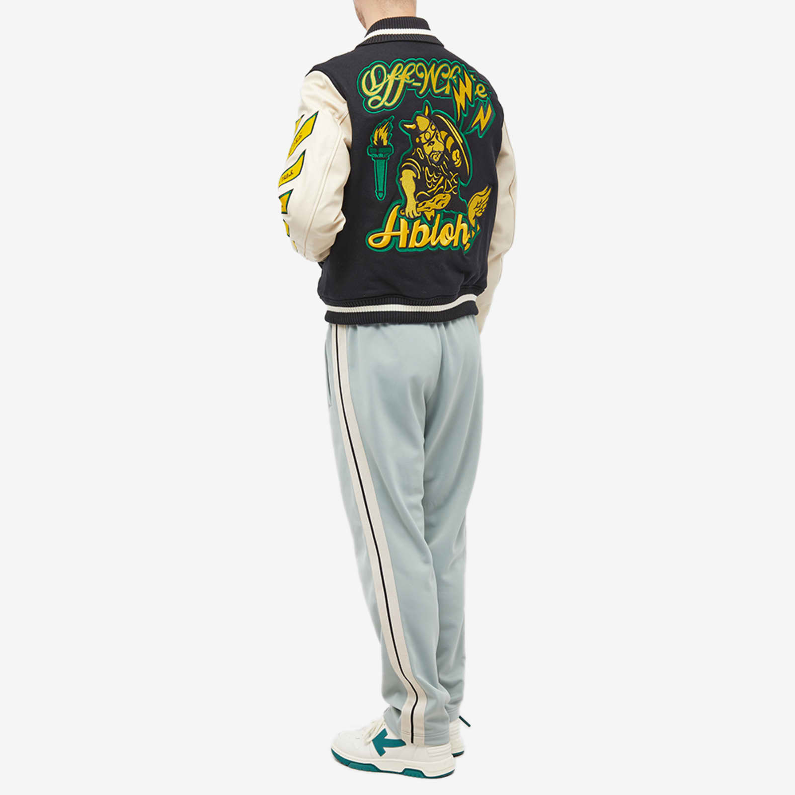 Off-White Graphics Leather Varsity Jacket Black | END.