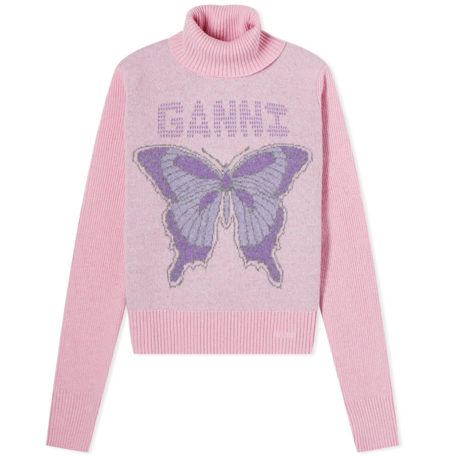 GANNI High Neck Butterfly Logo Jumper Light Lilac | END. (US)