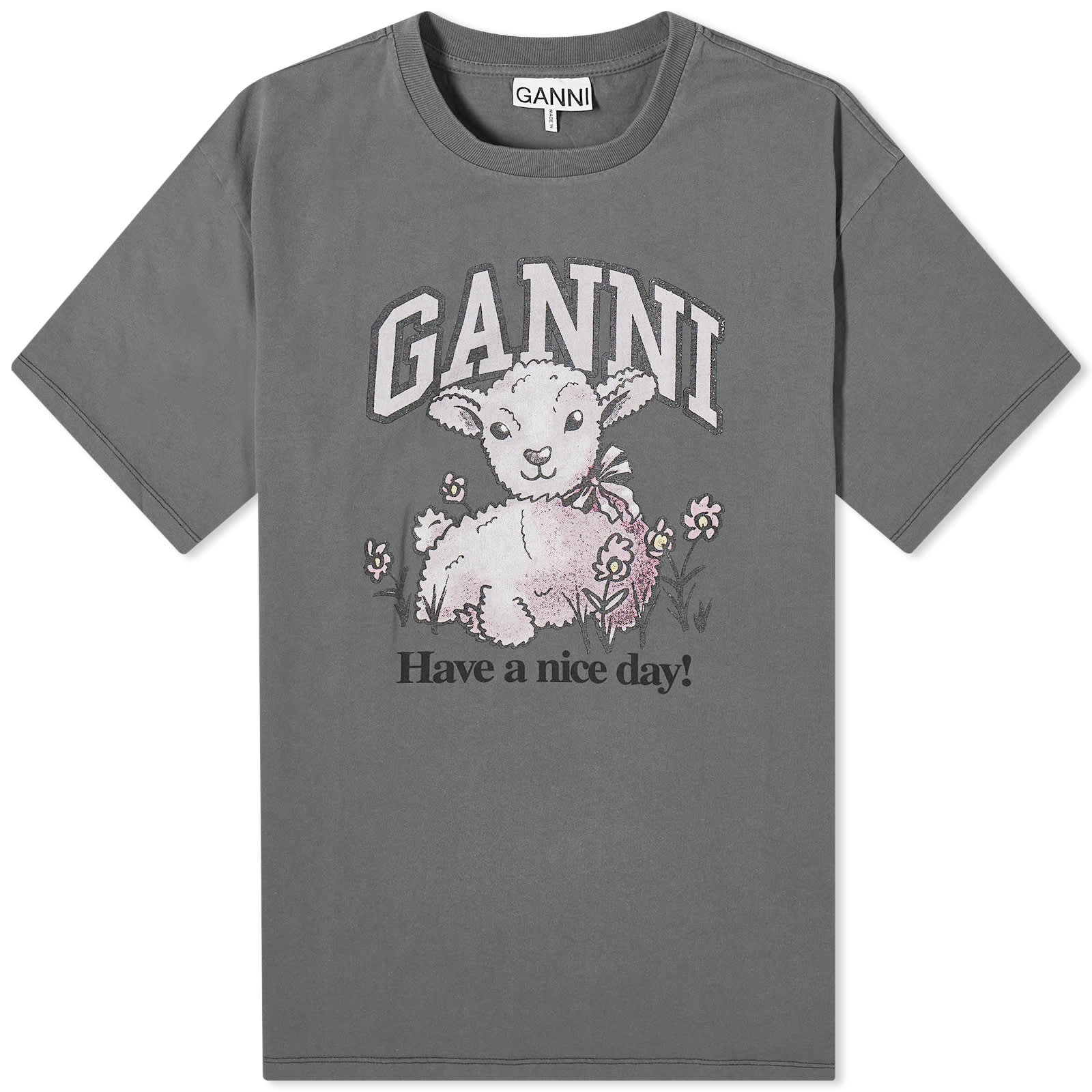 GANNI Lamb Short Sleeve T-Shirt Volcanic Ash | END. (GB)