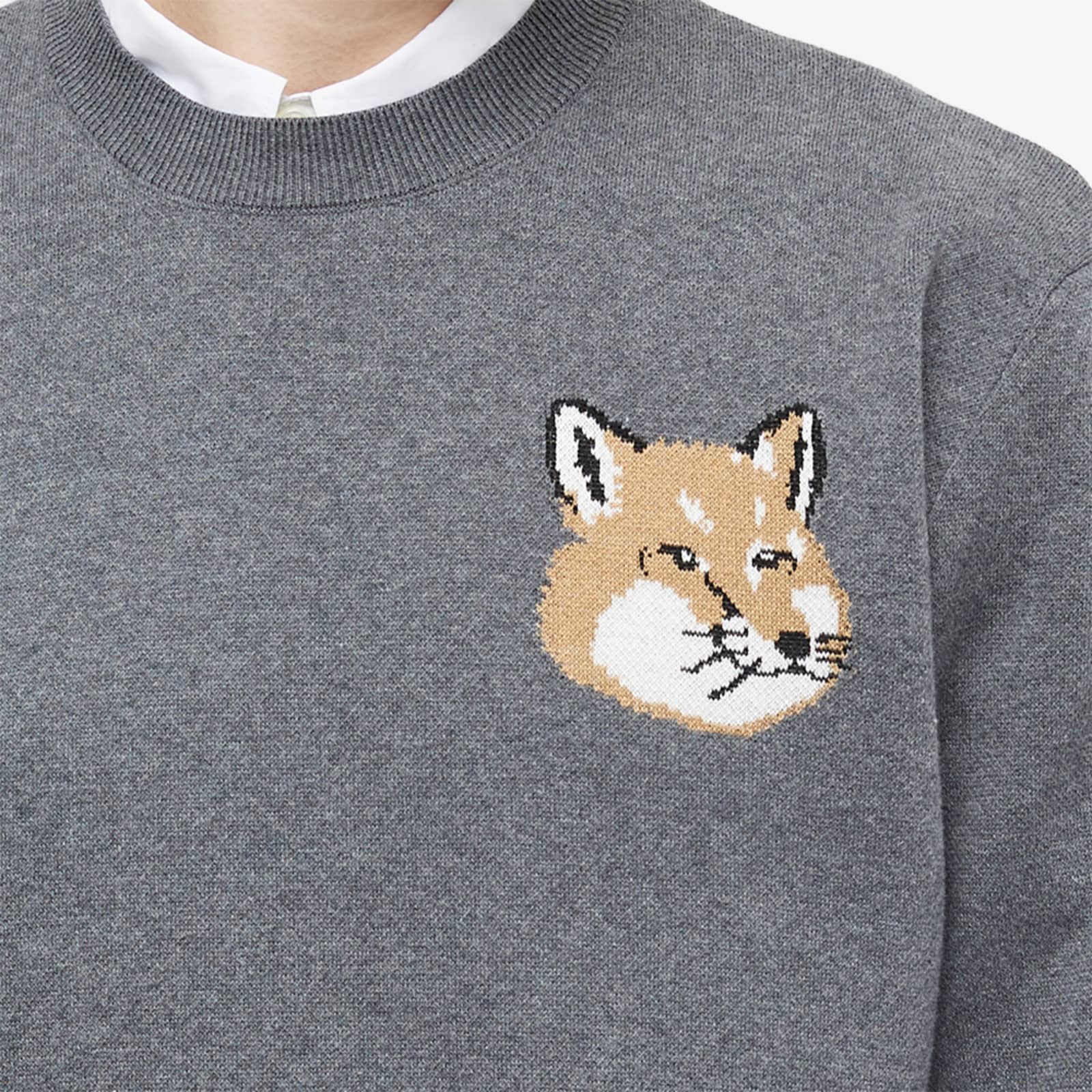 Maison Kitsune Mini Fox Head Intarsia Comfort Knit Dark Grey Melange ...