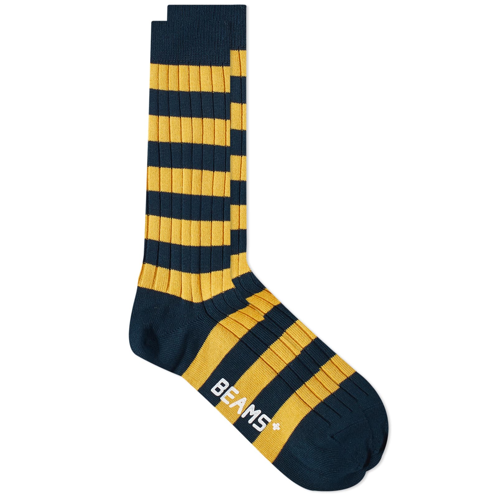 Beams Plus Stripe Rib Sock Navy & Mary Gold | END. (US)