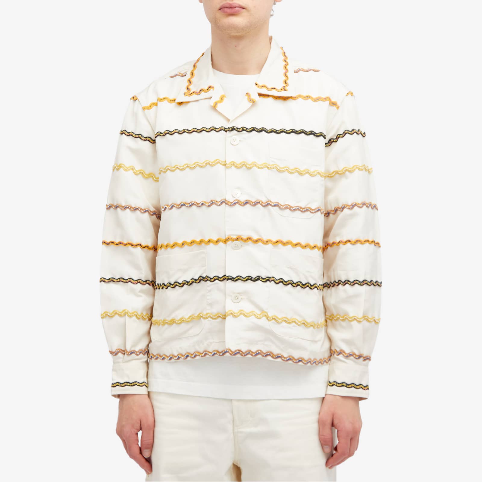 BODE Rickrack Stripe Shirt Ecru & Multi | END. (GB)
