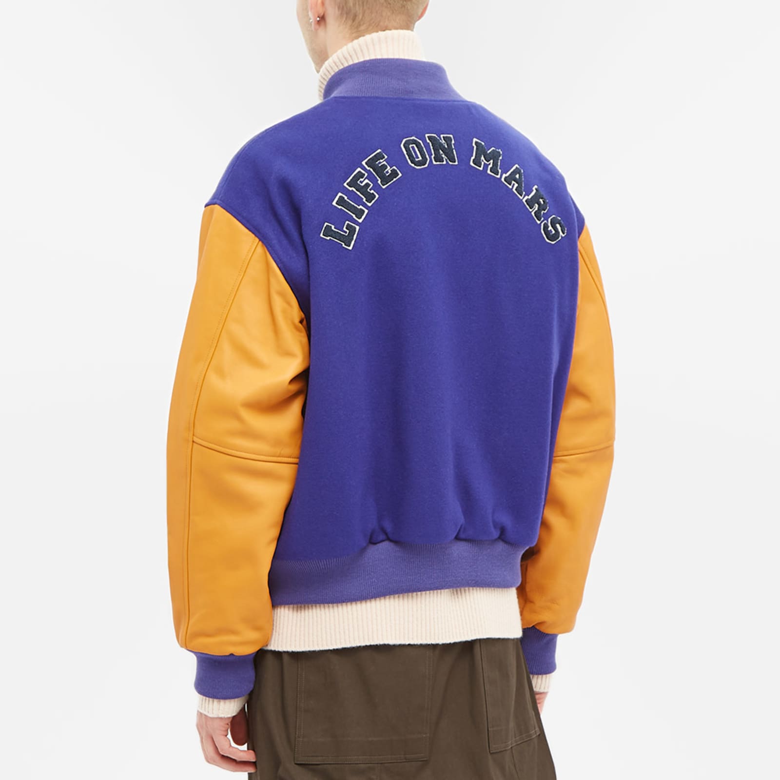 Raf Simons Leather Sleeve Varsity Jacket Electric Blue | END. (US)