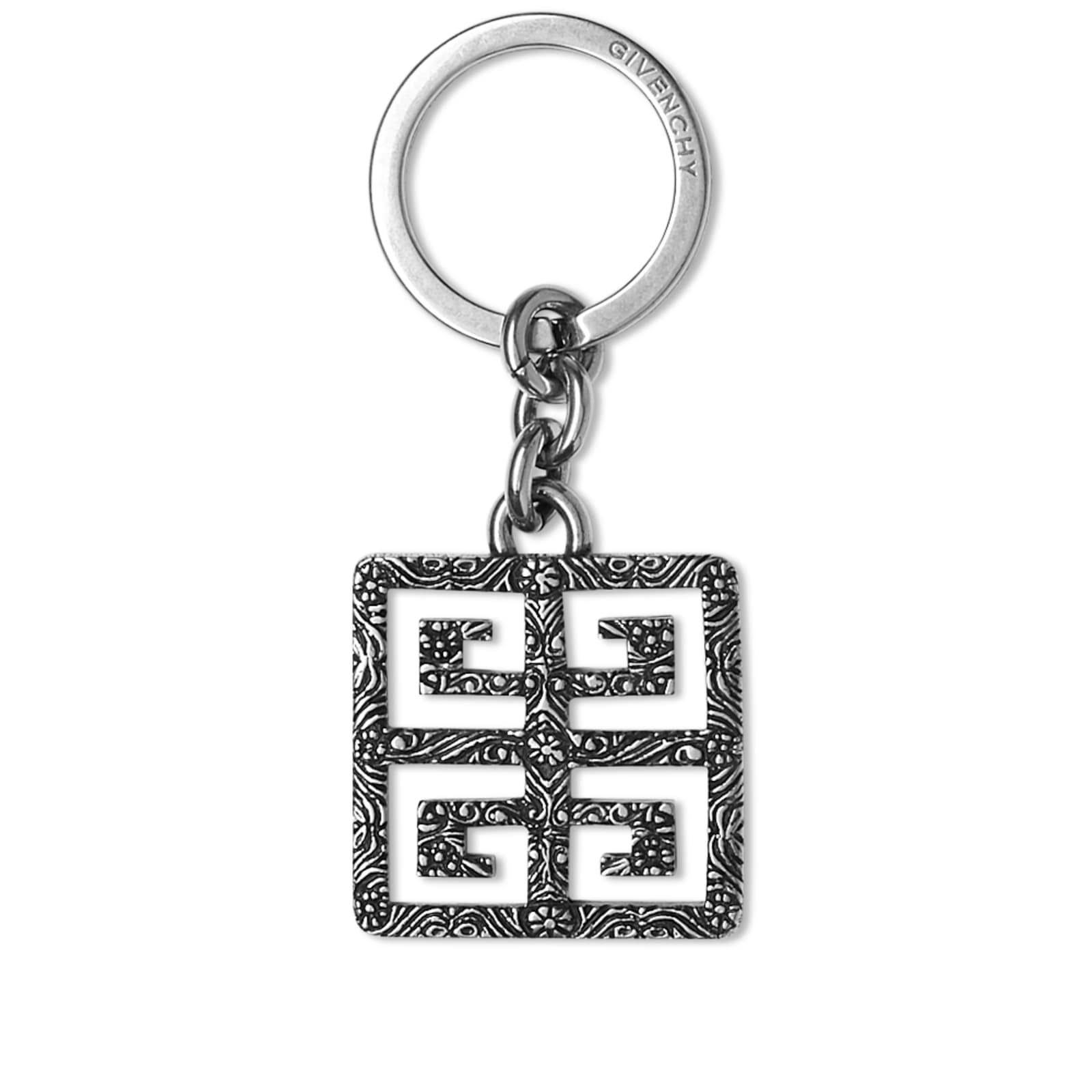 Givenchy 4G Logo Engraved Keyring Antic Silver | END.