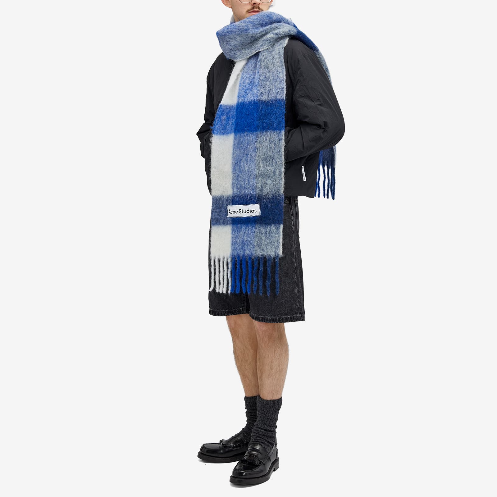 Acne Studios Vally Check Scarf White, Grey & Royal Blue | END. (US)