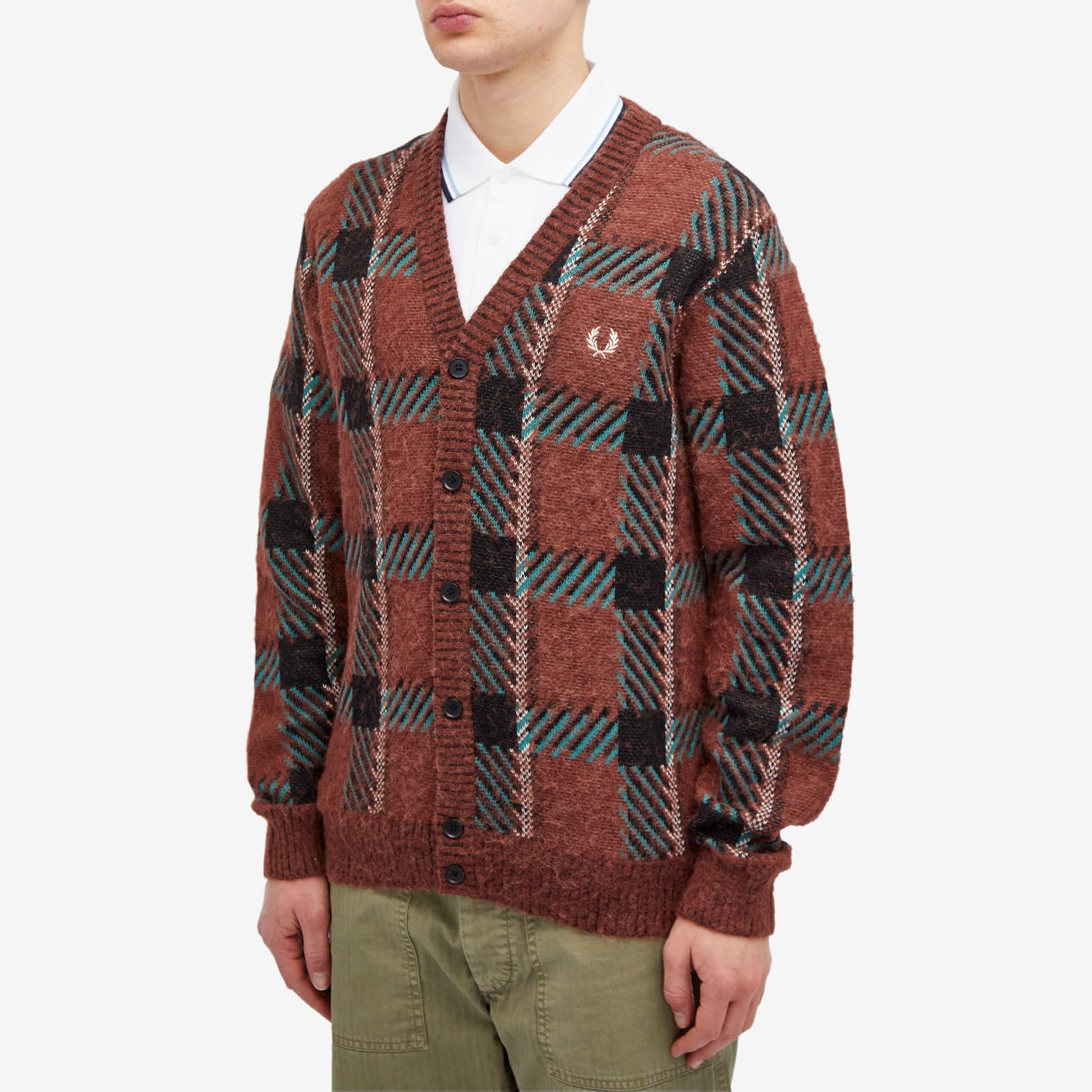 Fred Perry Glitch Tartan Cardigan Whisky Brown | END.