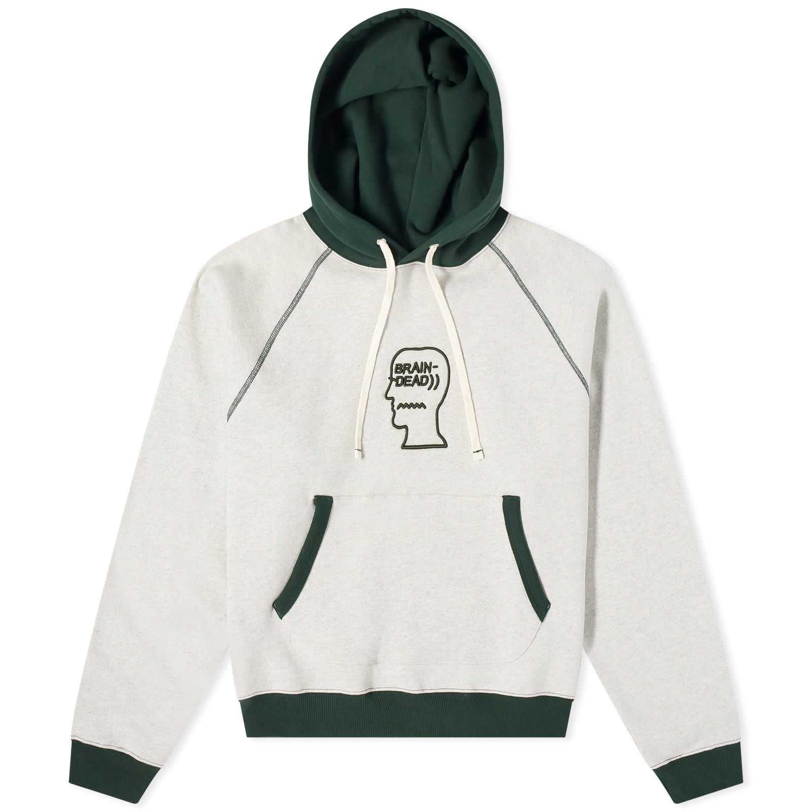 Brain Dead Logo Head Raglan Hoodie Oatmeal & Green | END. (GB)
