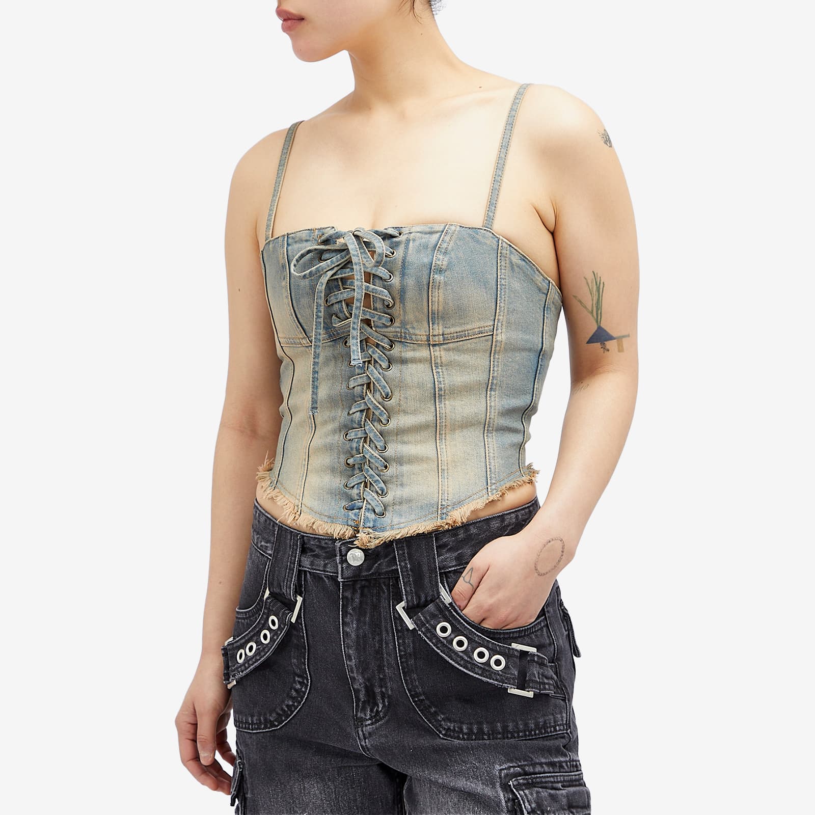 MISBHV Laced Up Denim Corset Top Blue | END.