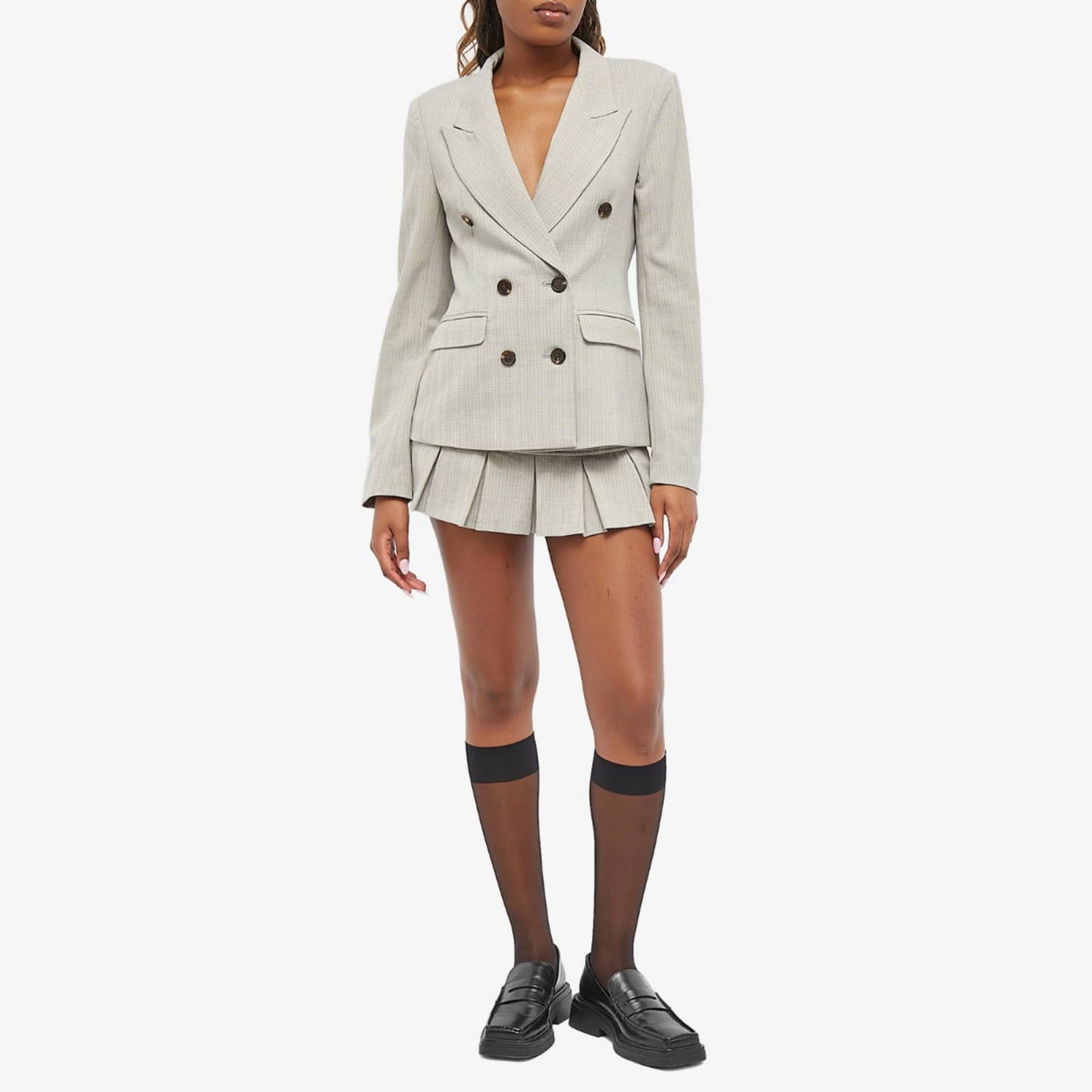 Danielle Guizio Pleated Micro Mini Skirt Light Grey Plaid End Ru